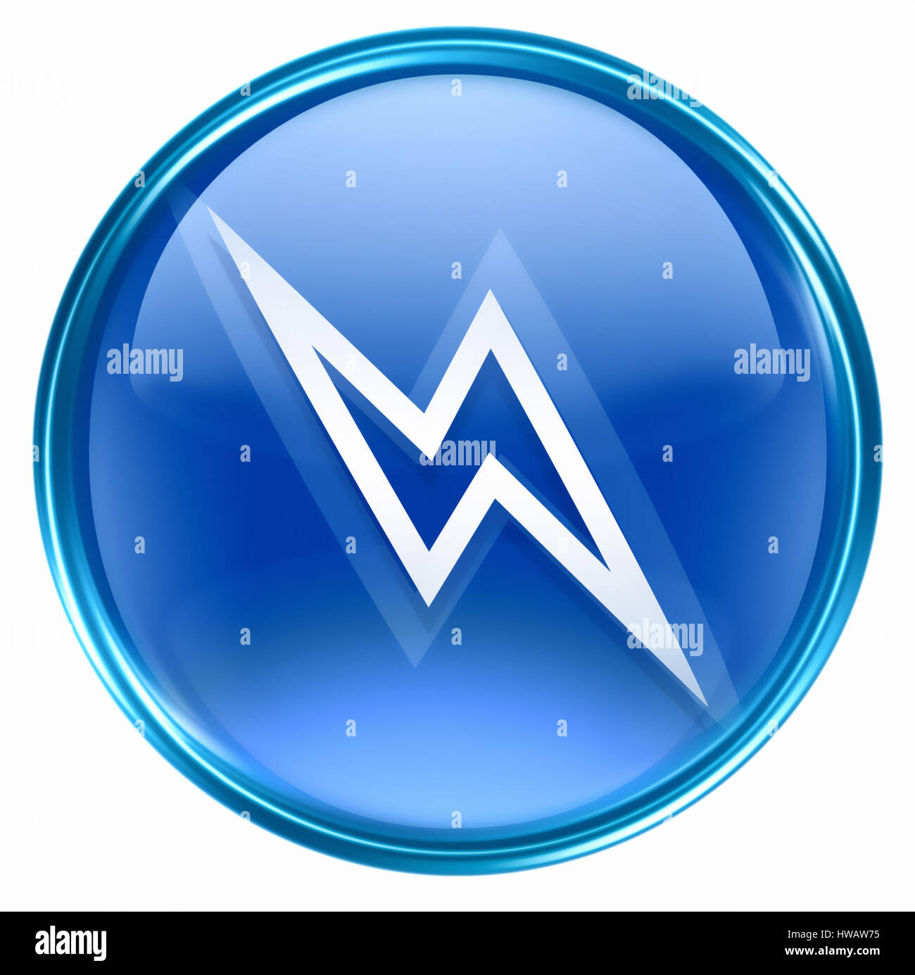 Lightning icon blue, isolated on white background Stock Photo - Alamy