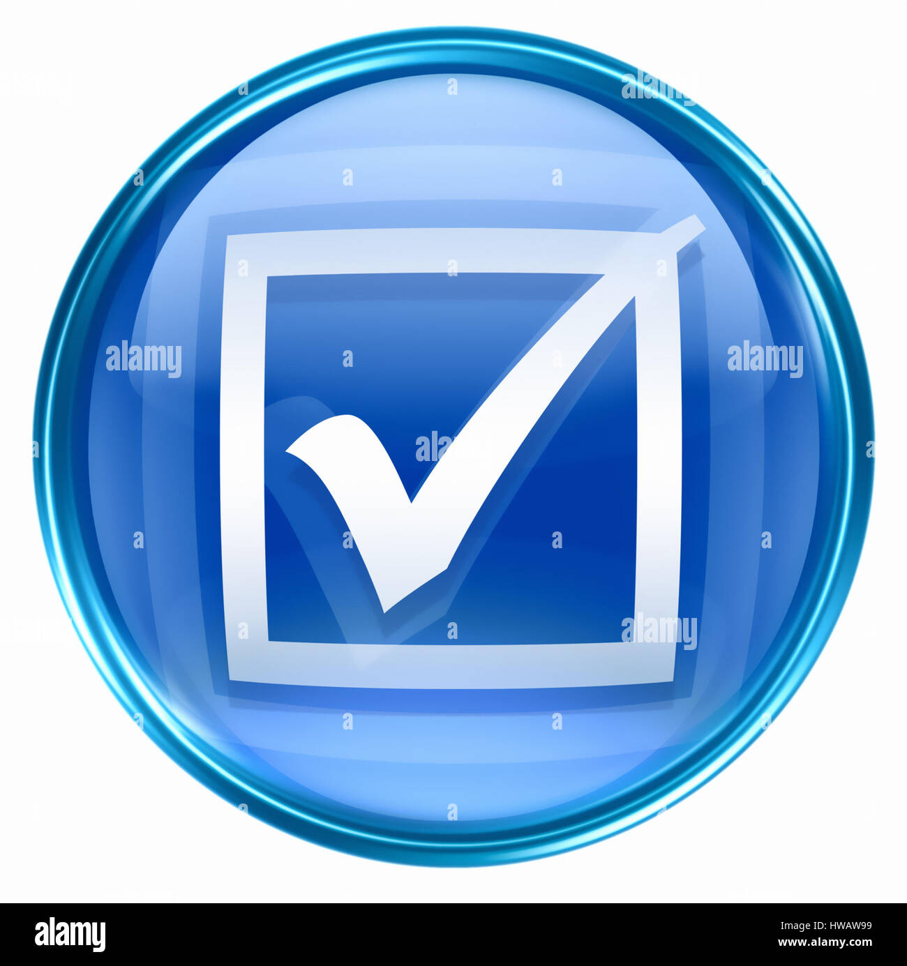 check icon blue, isolated on white background Stock Photo - Alamy