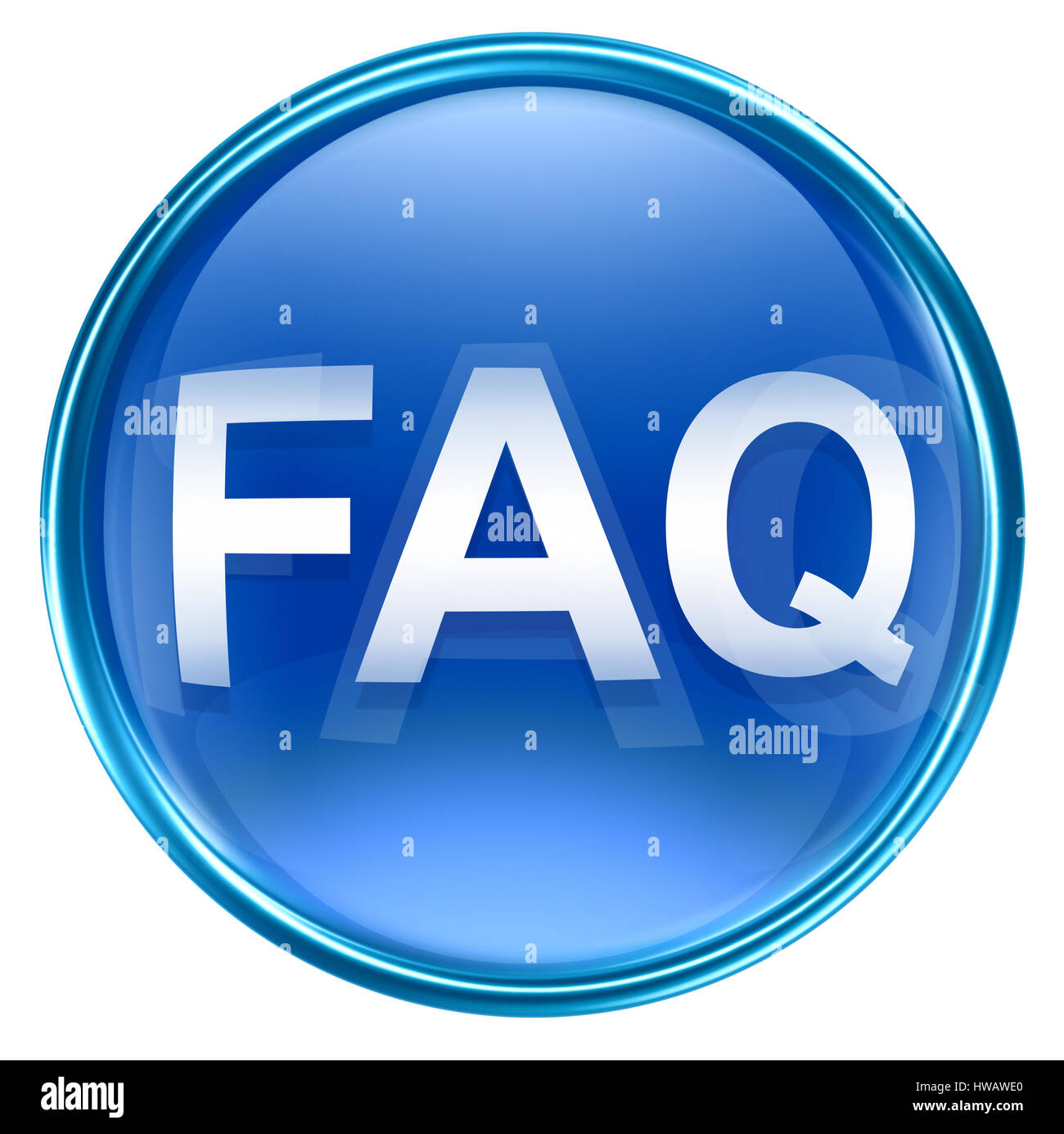 FAQ icon blue glass, isolated on white background Stock Photo - Alamy