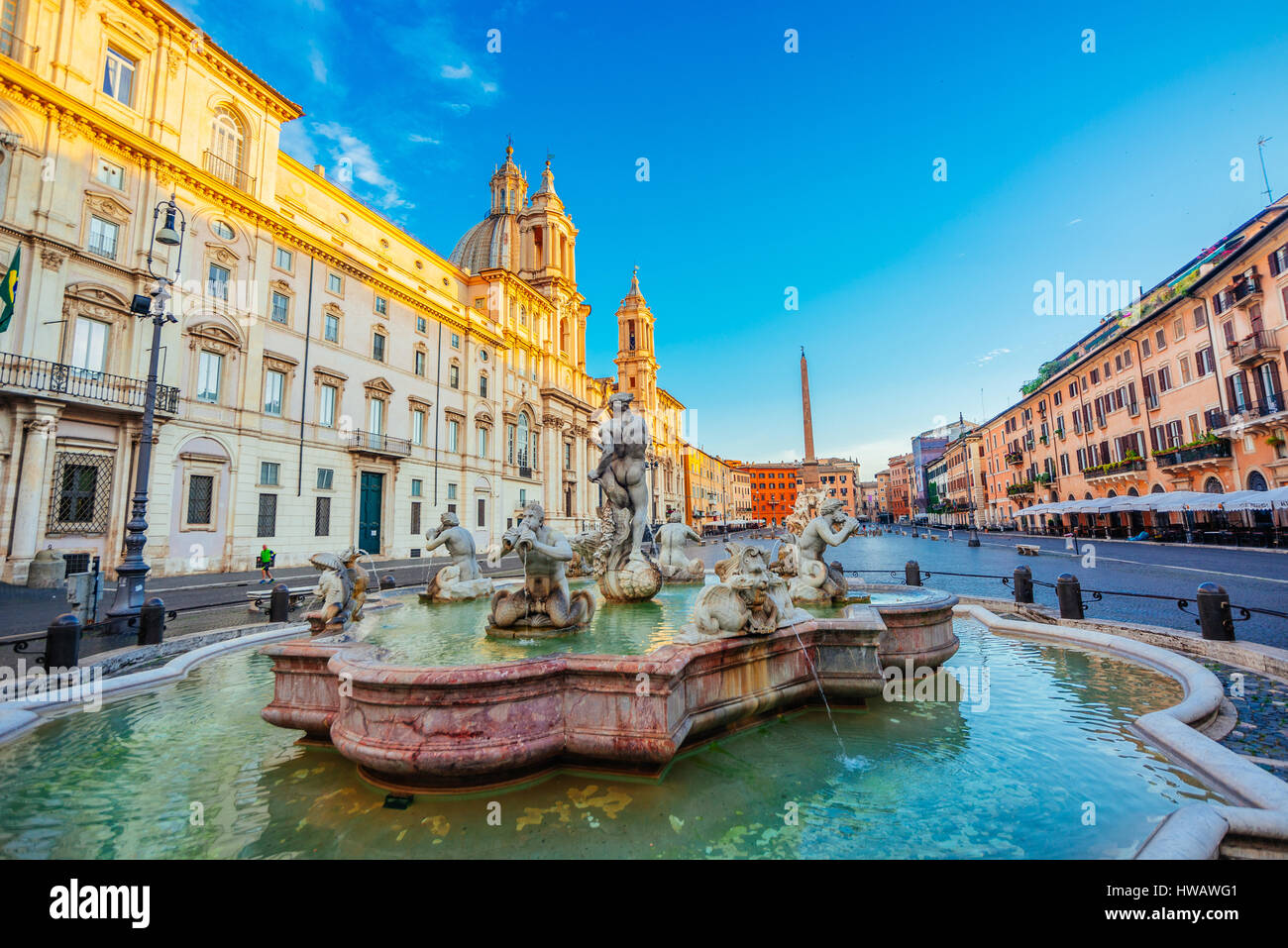 Beautiful fountains in Piazza Navona in early morning, Rome Stock Photo ...