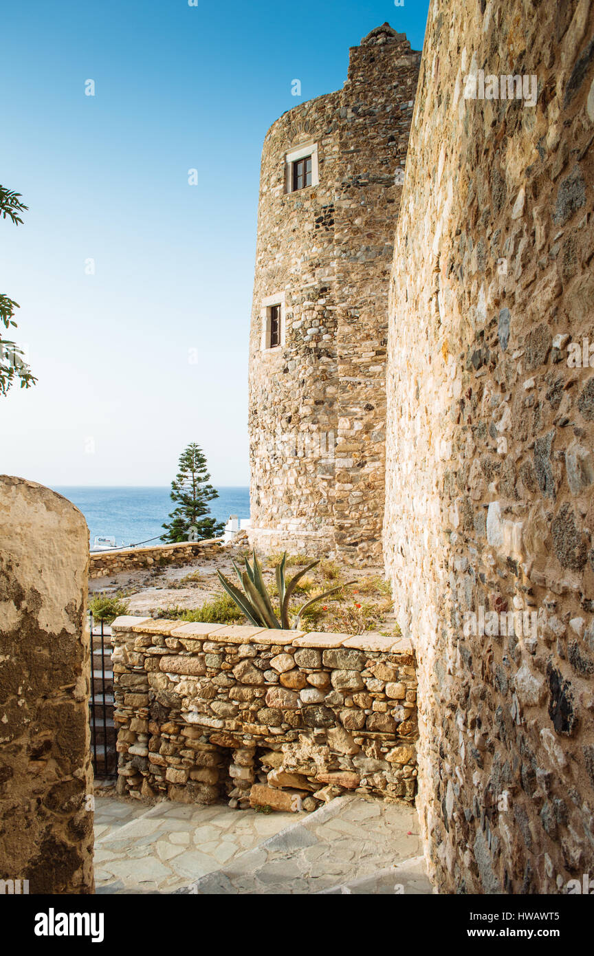 Old venetian castle on Naxos island, Cyclades archipelago, Greece Stock ...