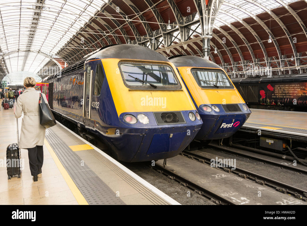 Great Western Railway HST trains waiting to depart at Paddington ...