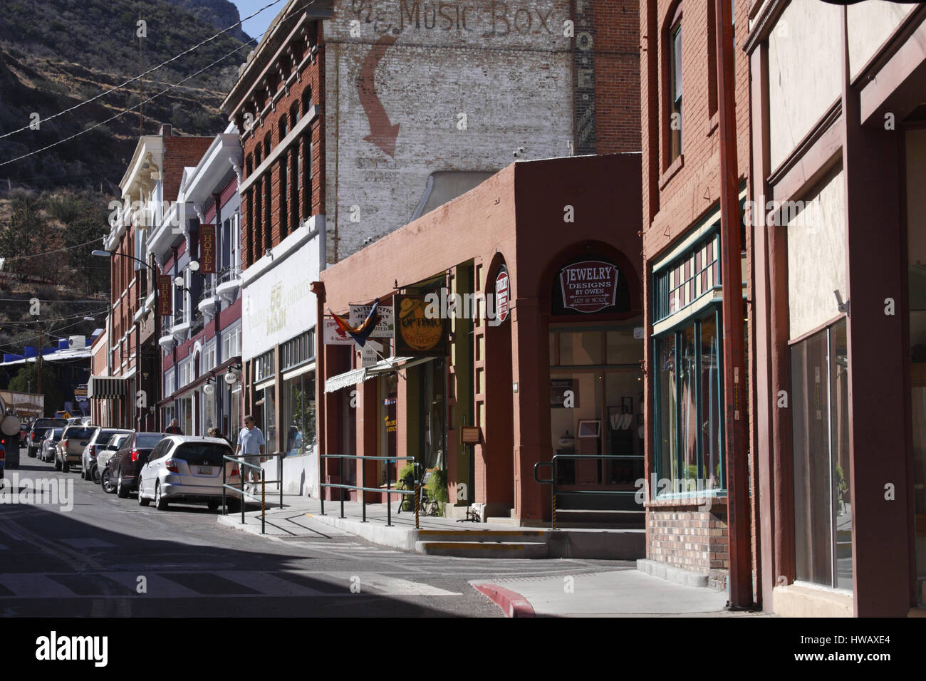 Main street on a sunny day, Historic District, Bisbee, Arizona, USA ...