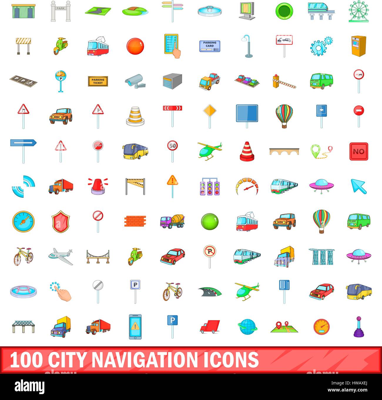 100 city icons set, cartoon style Stock Vector Image & Art - Alamy