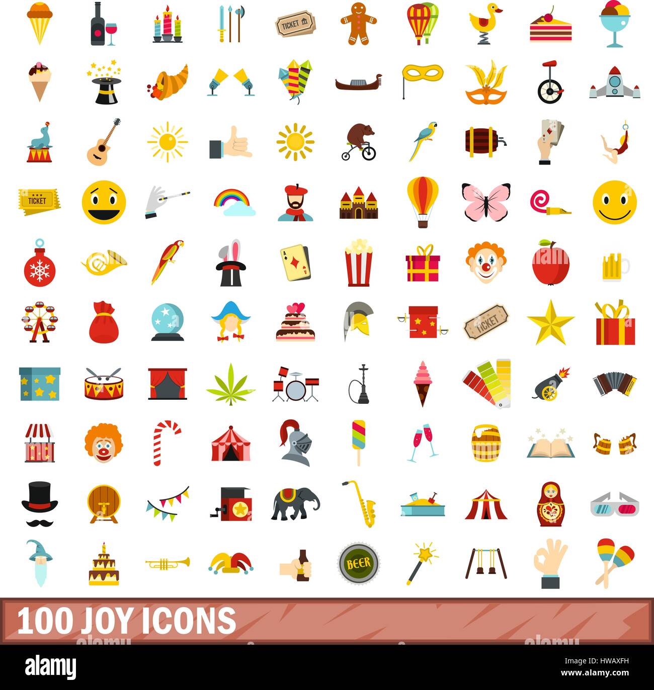 100 joy icons set, flat style Stock Vector Image & Art - Alamy