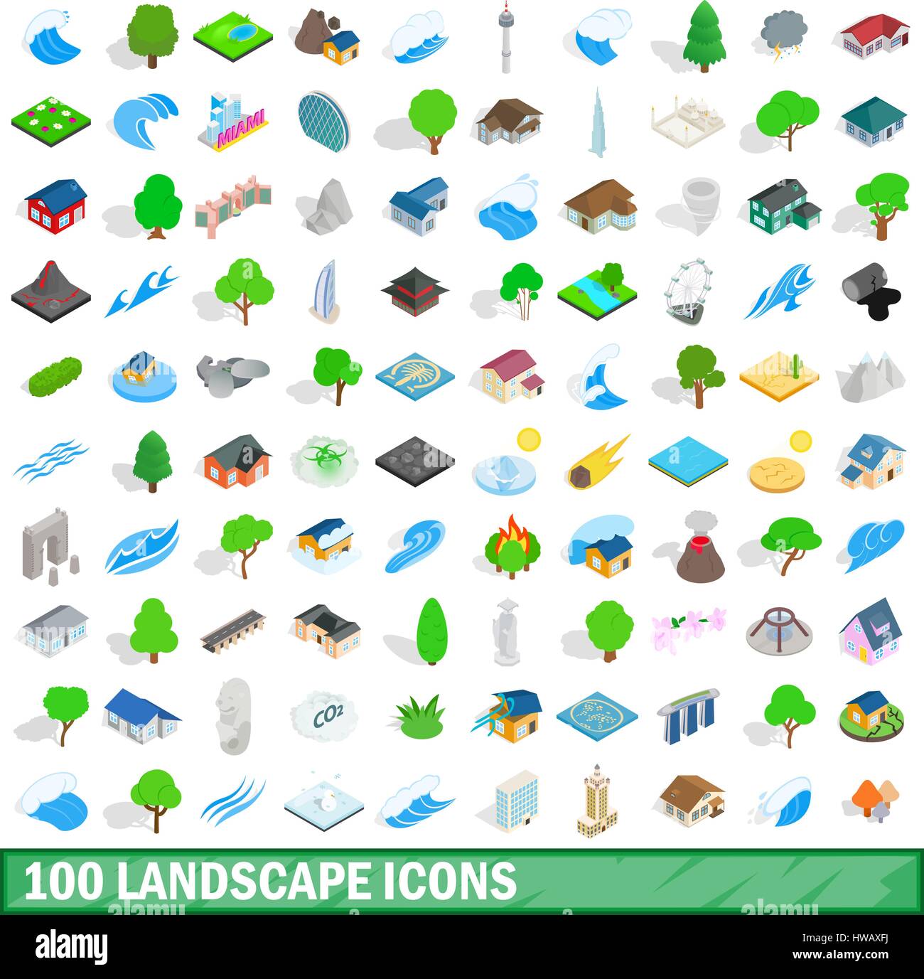 100 landscape icons set, isometric 3d style Stock Vector Image & Art ...