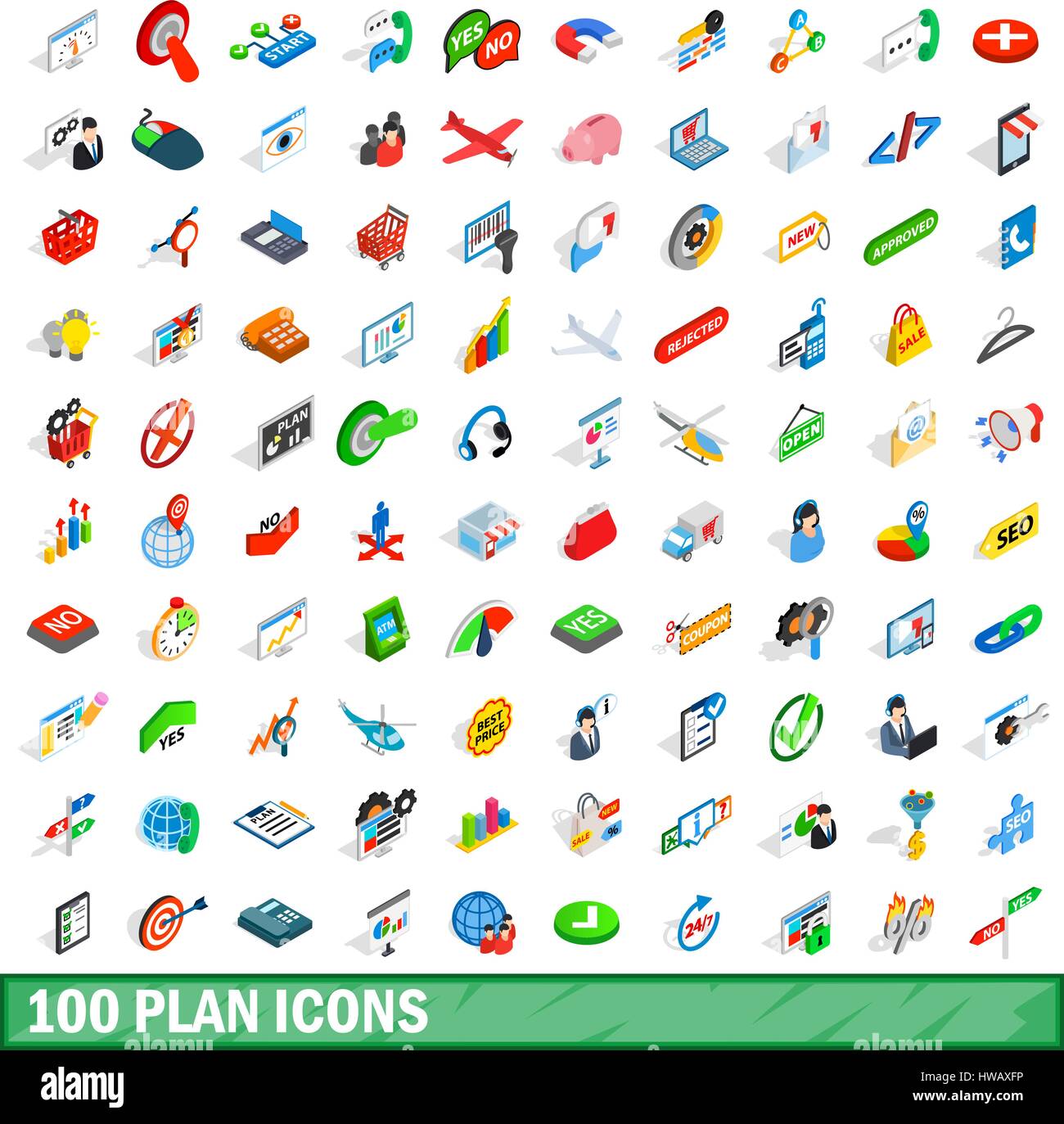 100 plan icons set, isometric 3d style Stock Vector Image & Art - Alamy