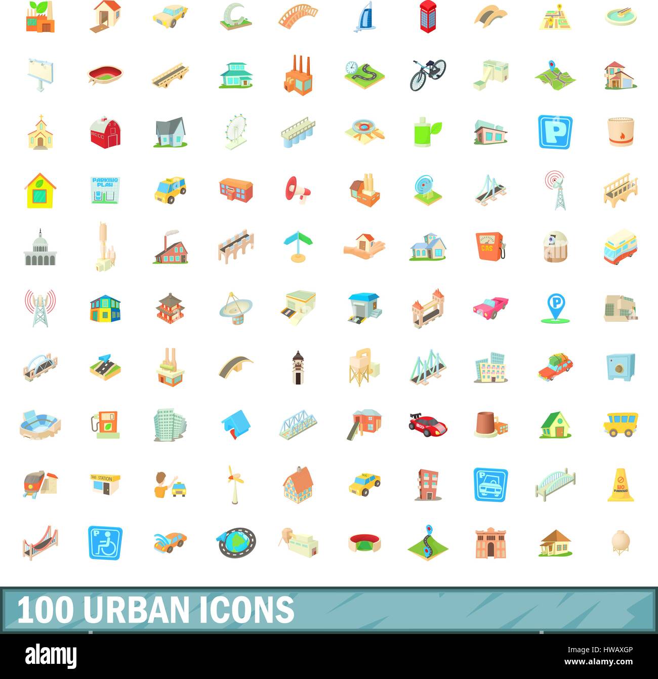 100 urban icons set, cartoon style Stock Vector Image & Art - Alamy