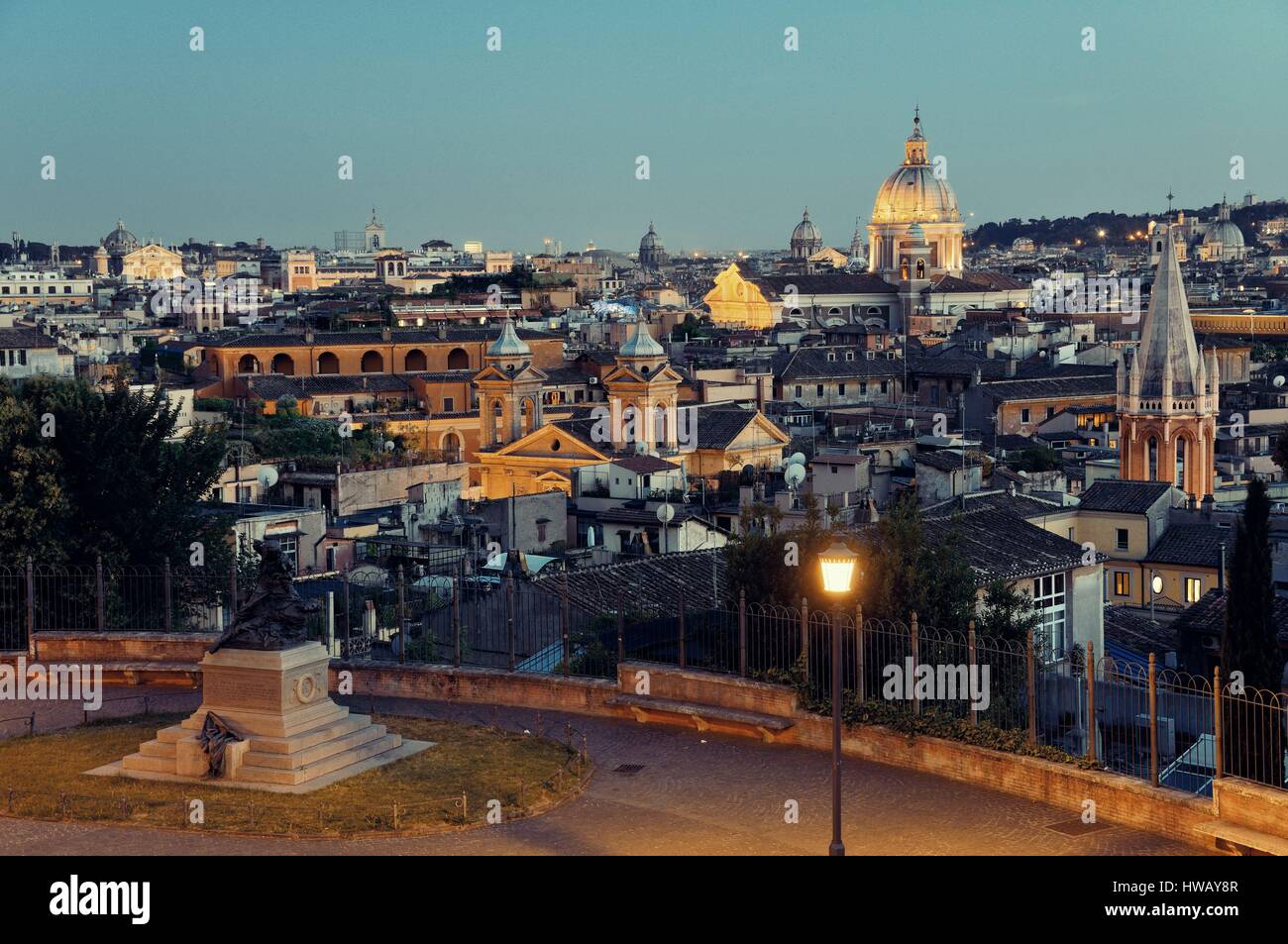 Rome city skyline with historical architectures viewed from Pincio Hill ...