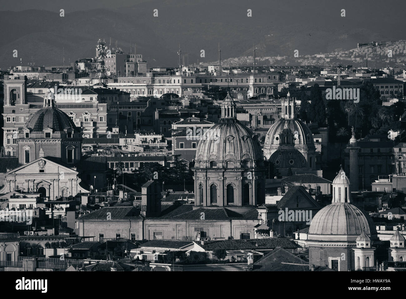 Rome rooftop view with ancient architecture in Italy at sunset moment ...