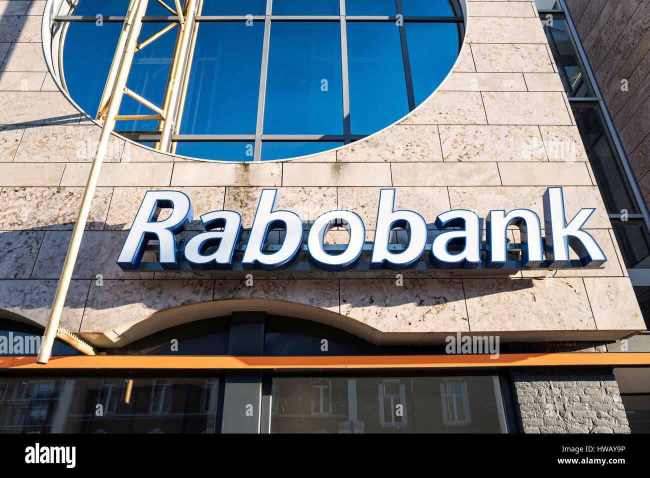 entrance of a Rabobank branch. Rabobank is the second-largest bank in ...
