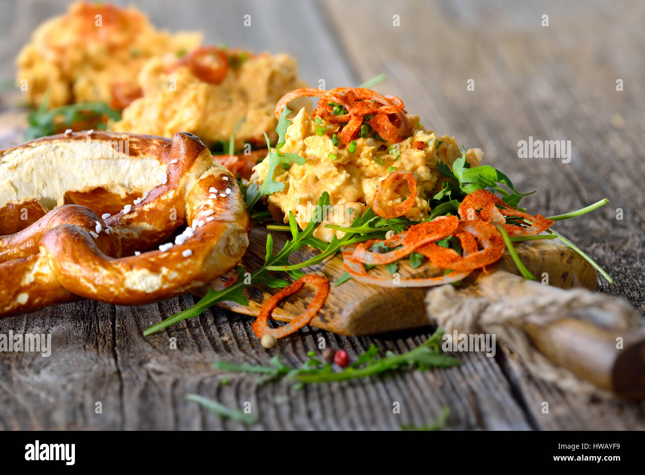 A Bavarian snack: So called Obazda - cheese specialty made of melted ...