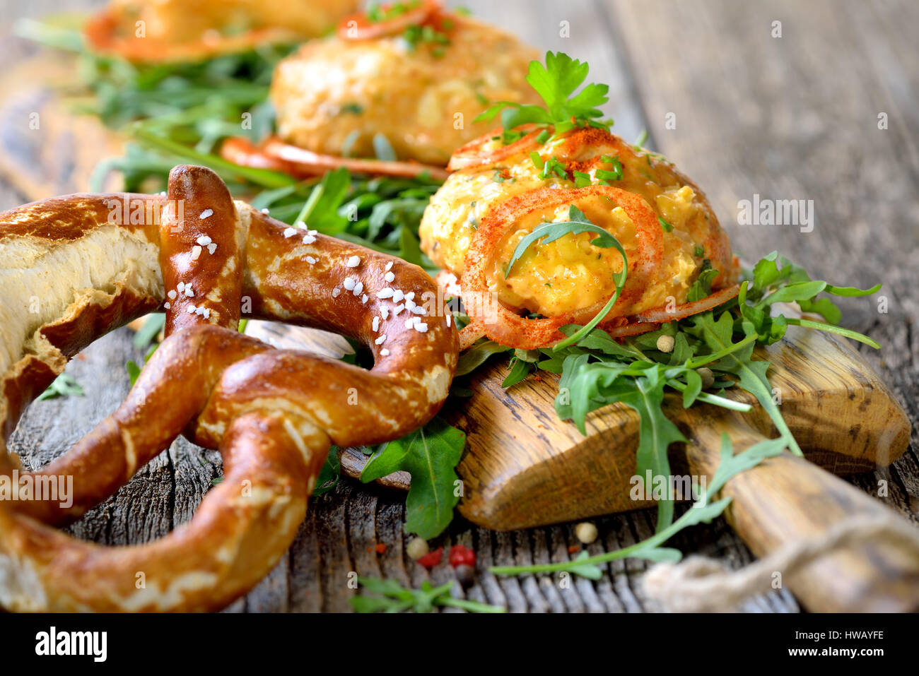 A Bavarian snack: So called Obazda - cheese specialty made of melted ...
