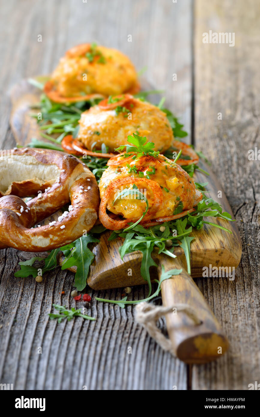 A Bavarian snack: So called Obazda - cheese specialty made of melted ...