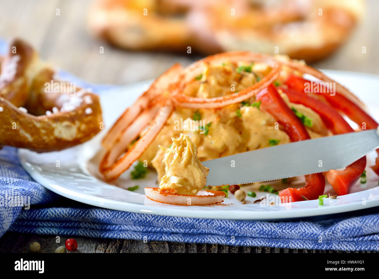 A Bavarian snack: So called Obazda - cheese specialty made of melted ...