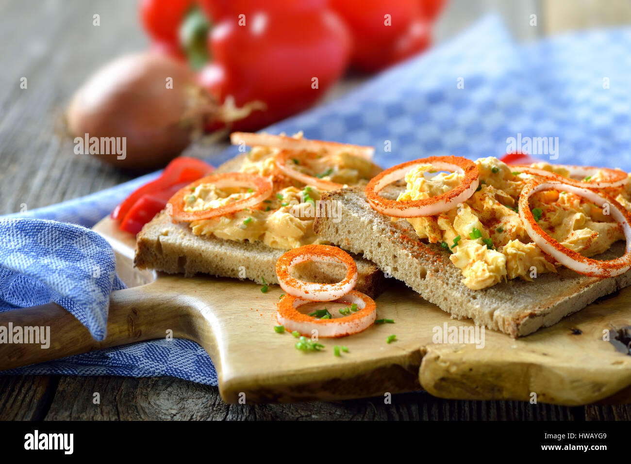 A Bavarian snack: So called Obazda - cheese specialty made of melted ...