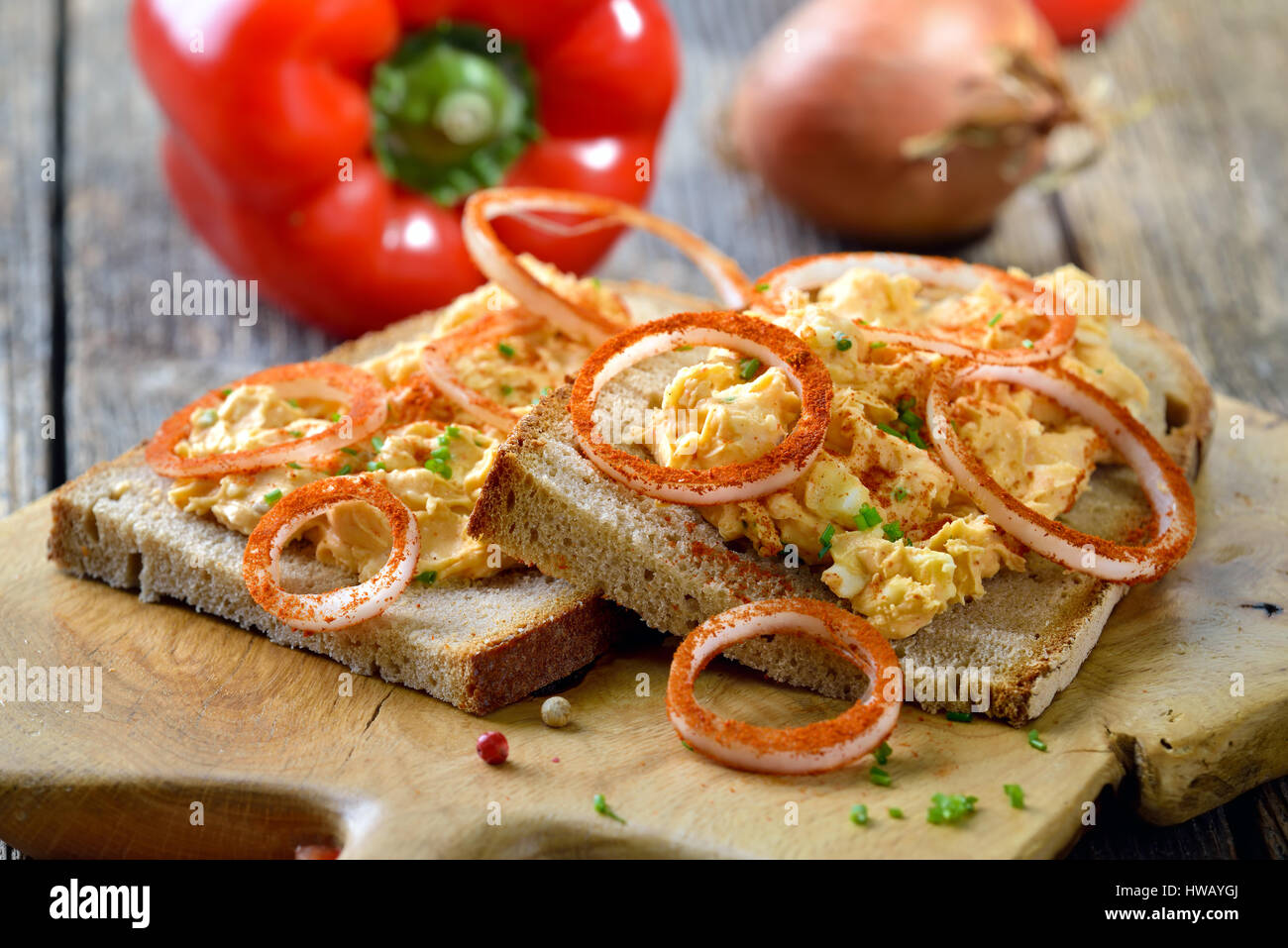 A Bavarian snack: So called Obazda - cheese specialty made of melted ...