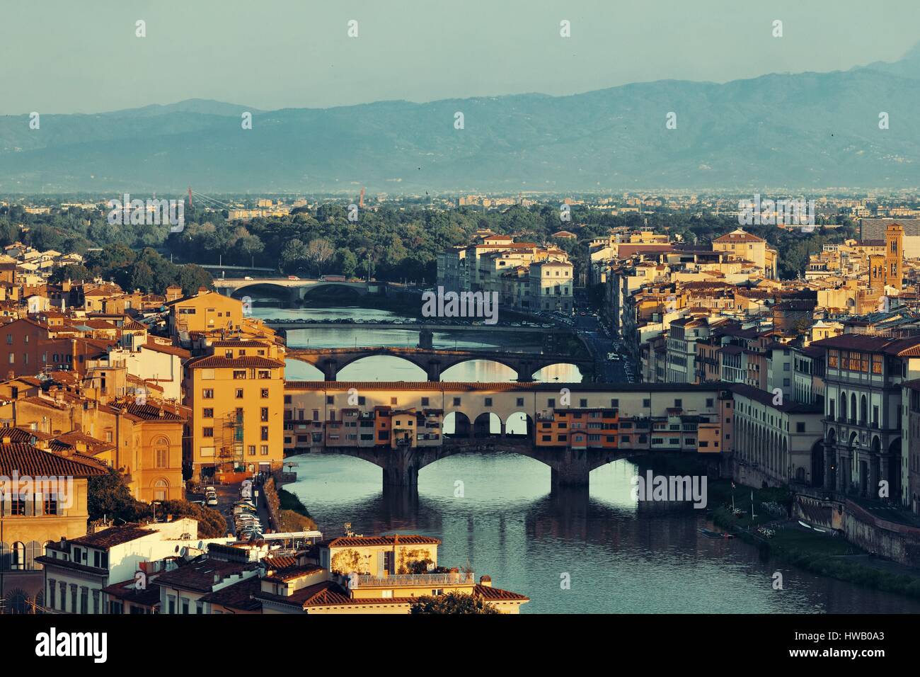Florence skyline viewed from Piazzale Michelangelo and Ponte Vecchio ...