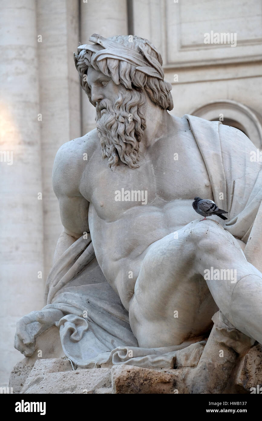 Piazza Navona, Fountain of the Four Rivers detail showing the river-god ...
