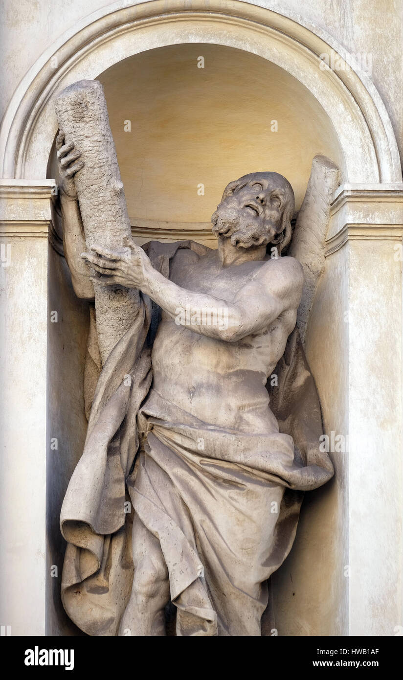 Saint Andrew by Luca Breton on the facade of Santi Claudio e Andrea dei ...