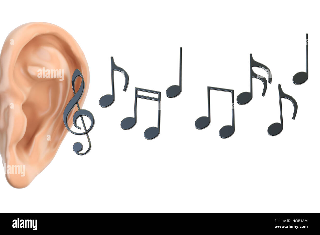 ear and music notes, 3D rendering isolated on white background Stock ...