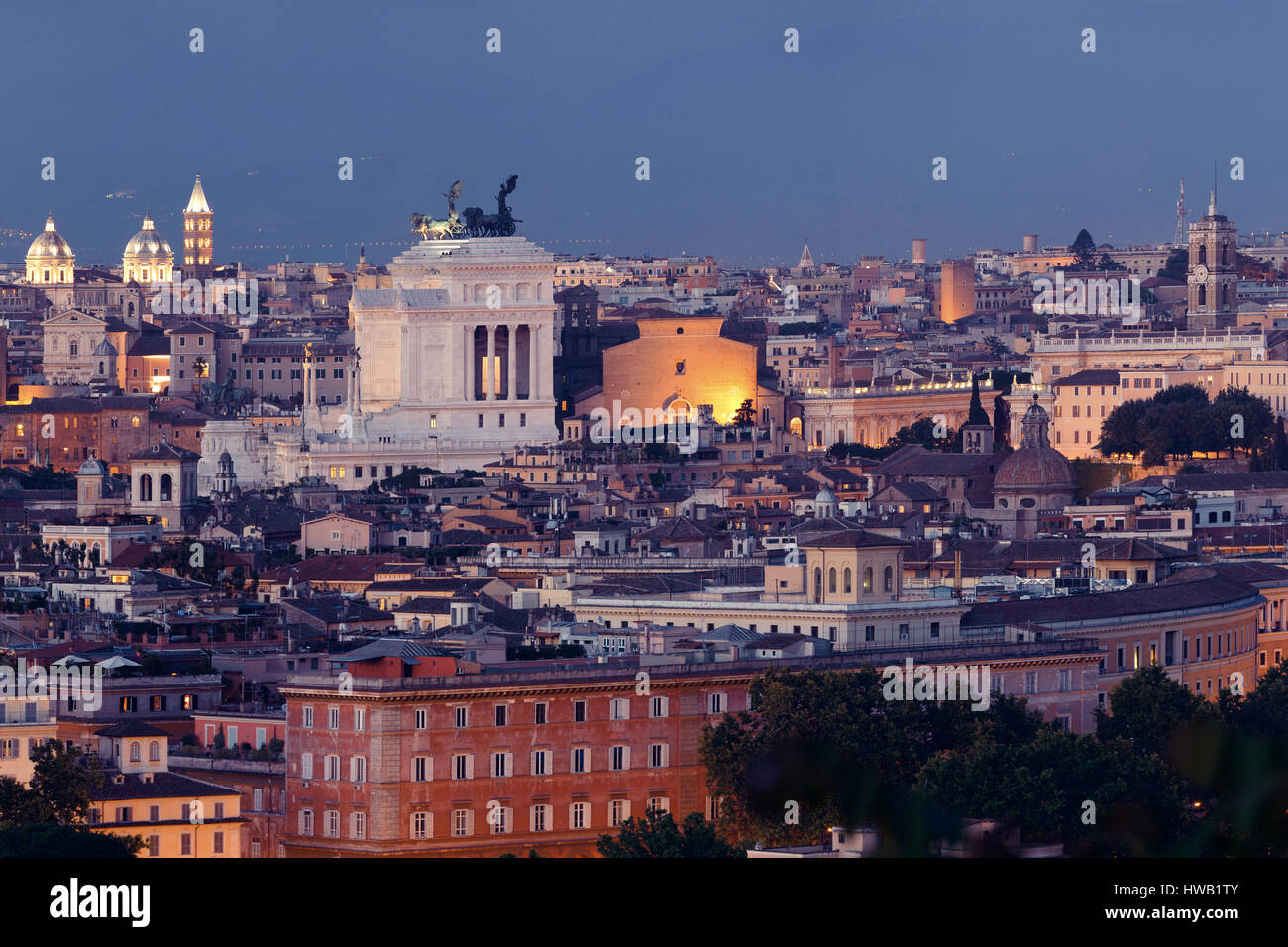 Rome rooftop view with ancient architecture in Italy at night Stock ...
