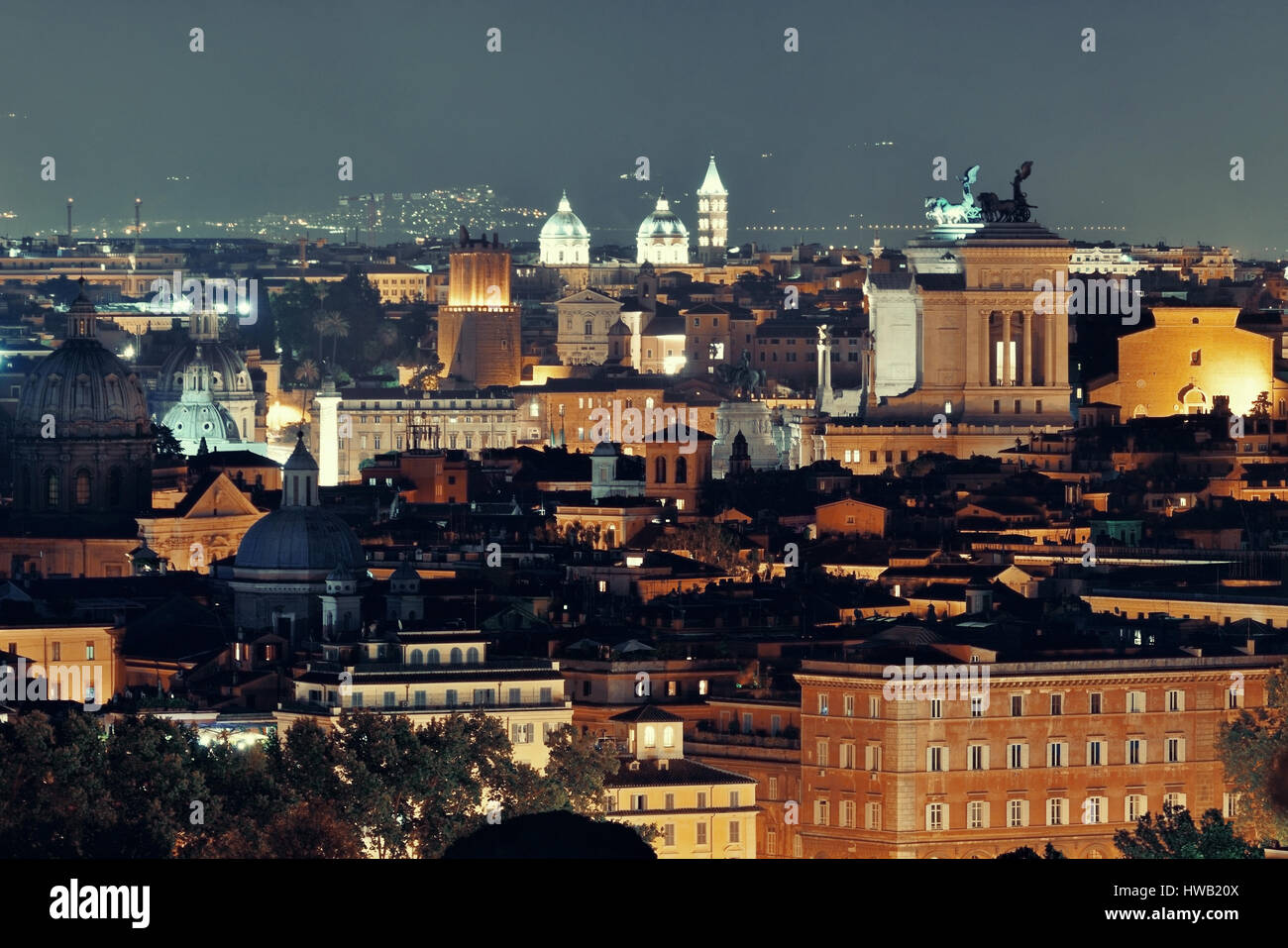 Rome rooftop view with ancient architecture in Italy at night Stock ...