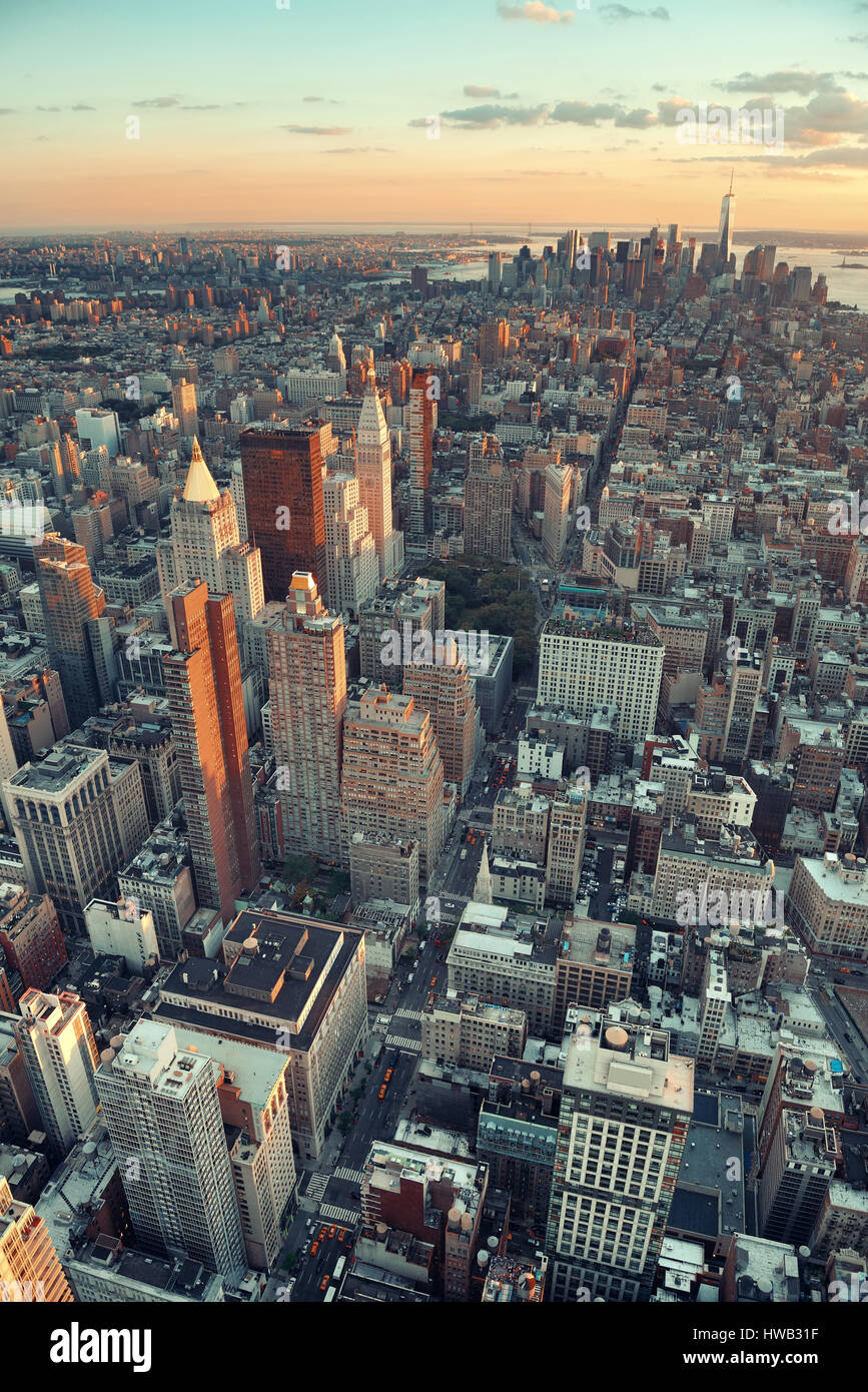 New York City downtown sunset with skyline view Stock Photo - Alamy