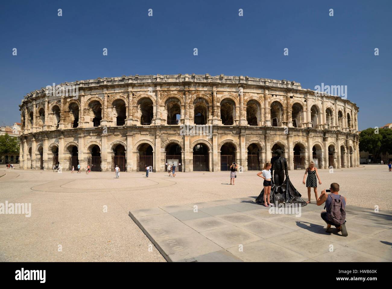 France, Gard, Nimes, Nimes Arena which is a Roman amphitheater built in ...