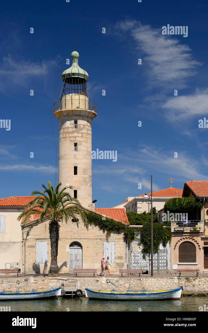 France, Gard, Le Grau du Roi, lighthouse built by engineer Paul Courant ...