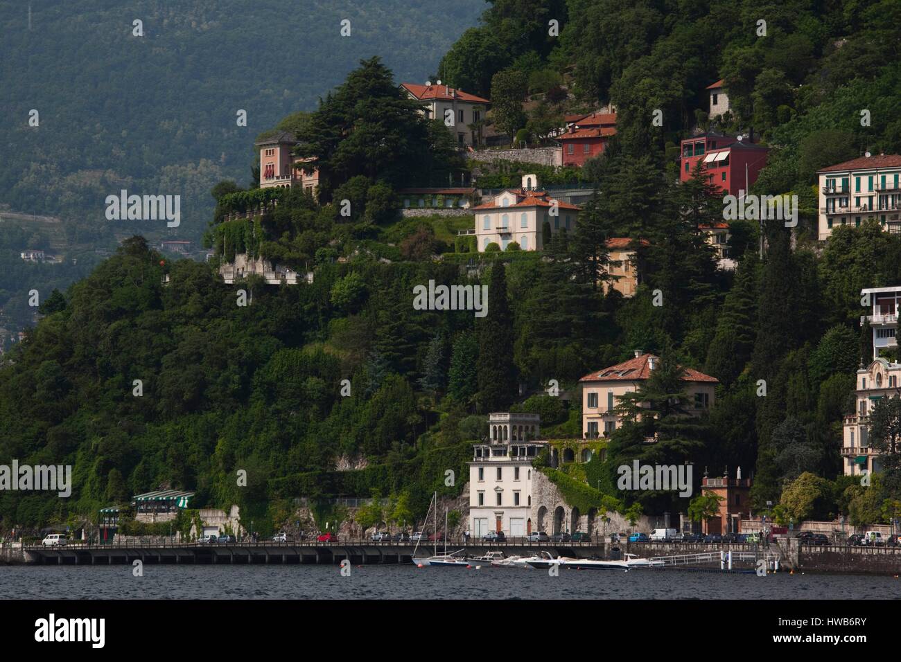 Italy, Lombardy, Lakes Region, Lake Como, Como, lakefront buildings ...
