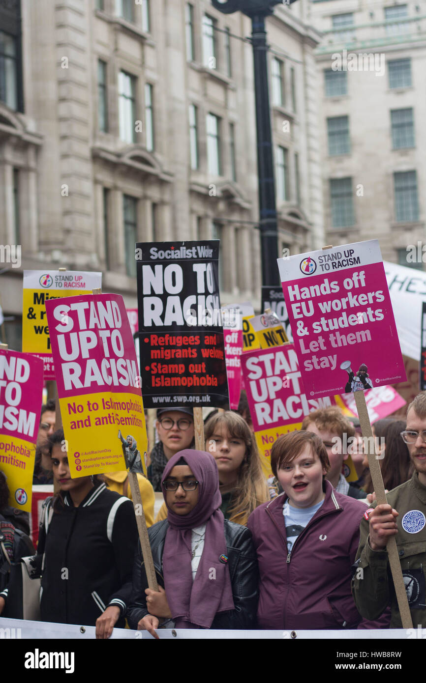 London, UK. 18th March, 2017. Stand Up To Racism rally in London, UK ...