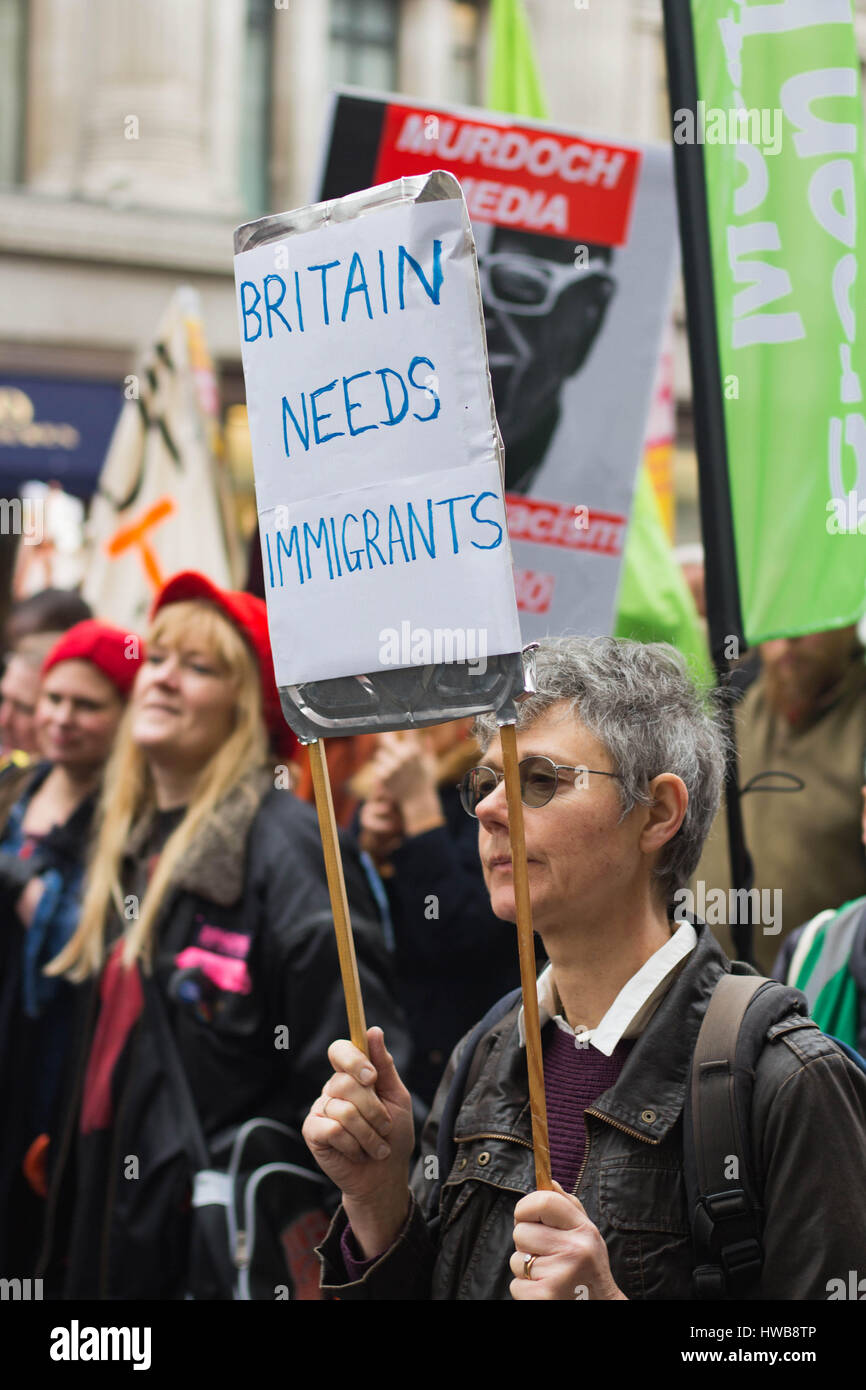 London, UK. 18th March, 2017. Stand Up To Racism rally in London, UK ...