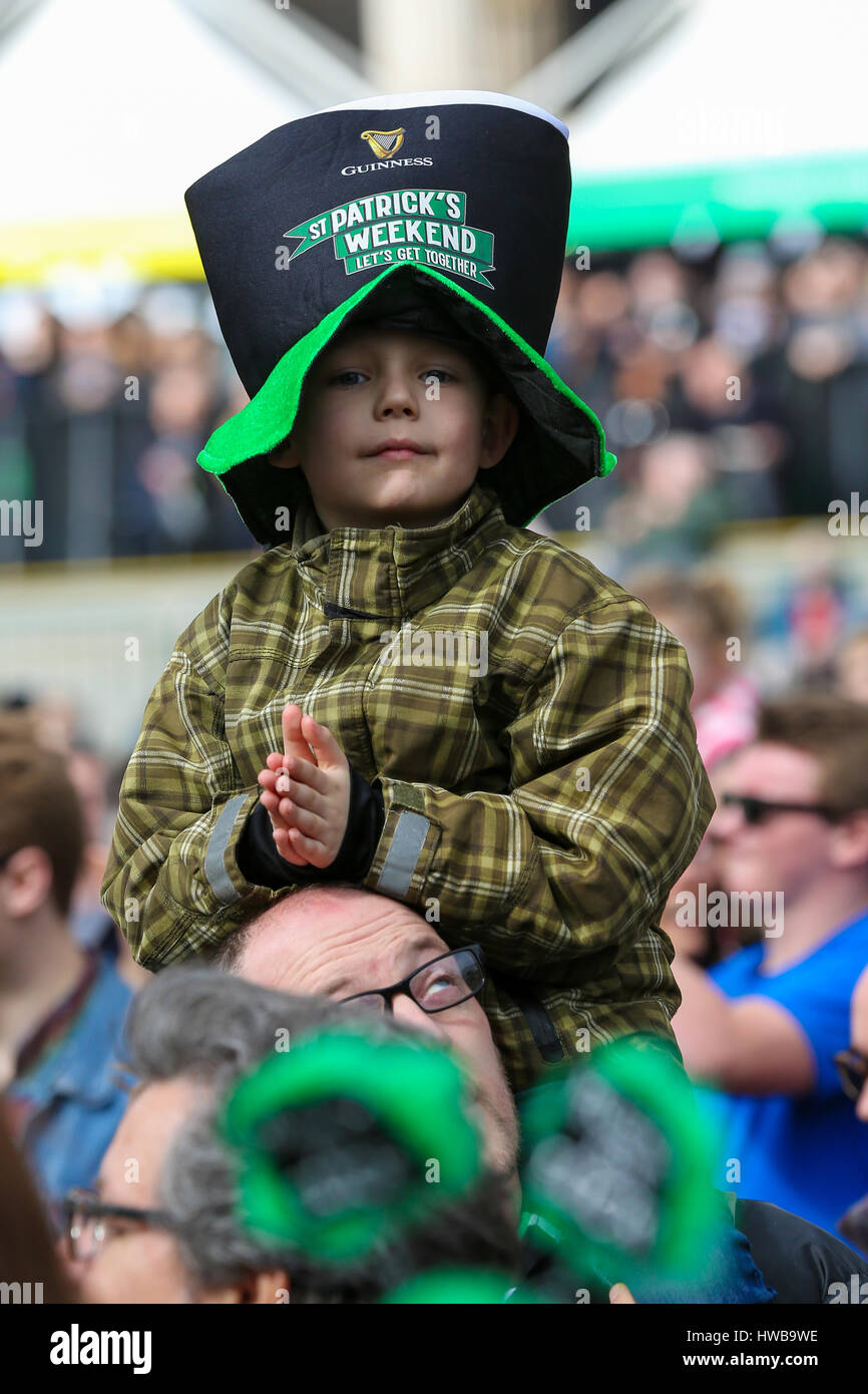 Trafalgar Square. London. UK 19 Mar 2017 - A young boy at the St ...