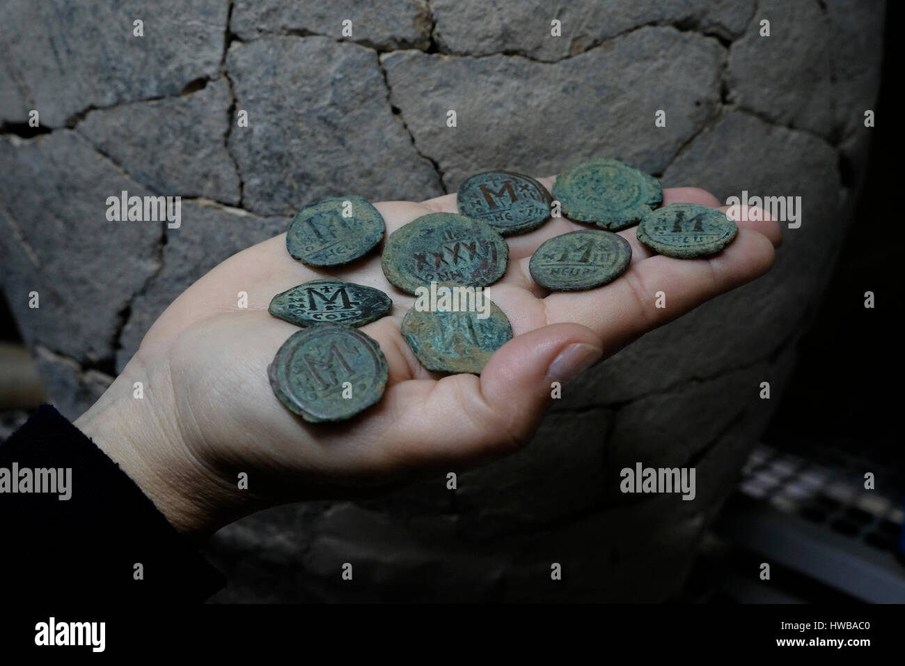 Bet Shemesh, Israel, 19th March: An Israeli archeologist showing a ...