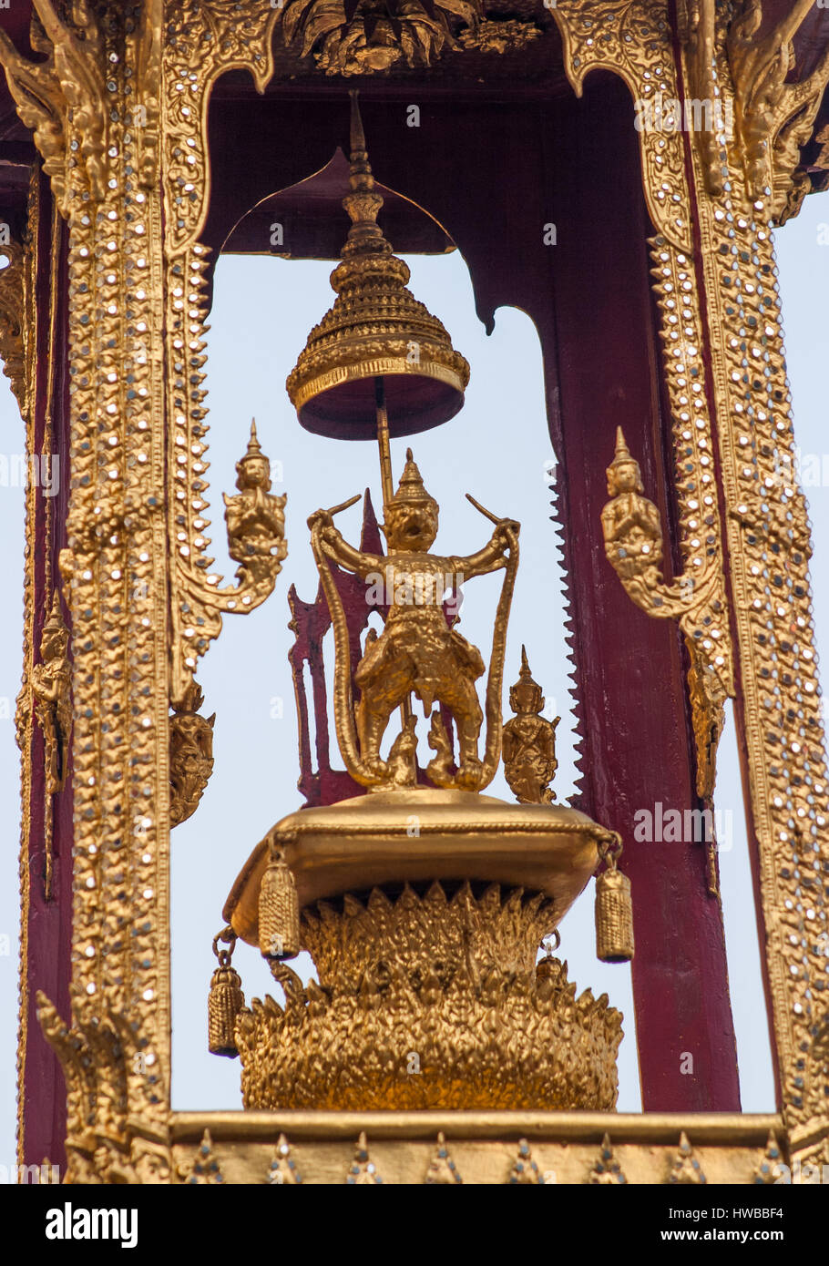 Bangkok, Thailand. 14th Nov, 2006. Detail of an ornate gold temple bell ...