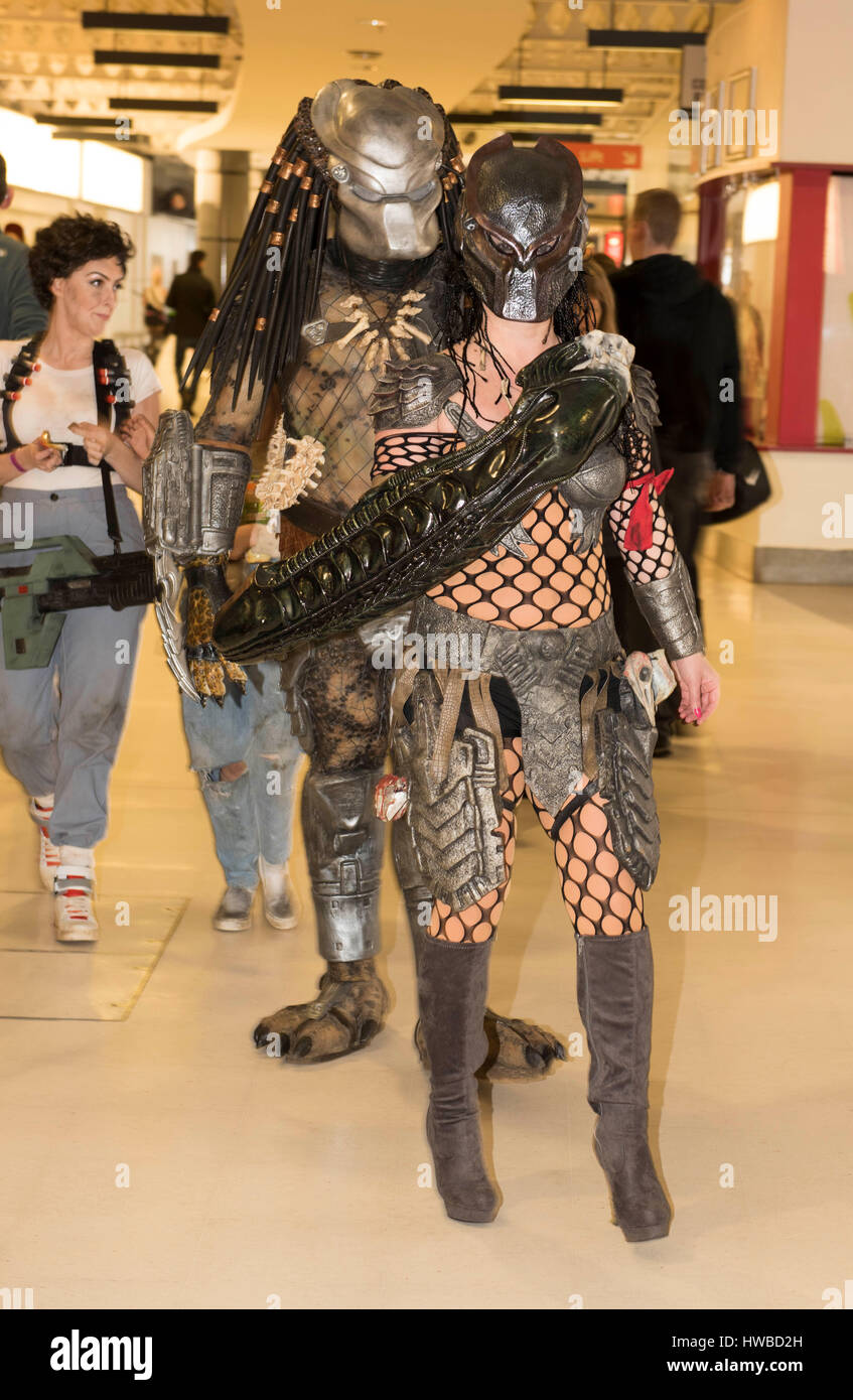 Film and comic fans dressed in the costumes of their favourite ...