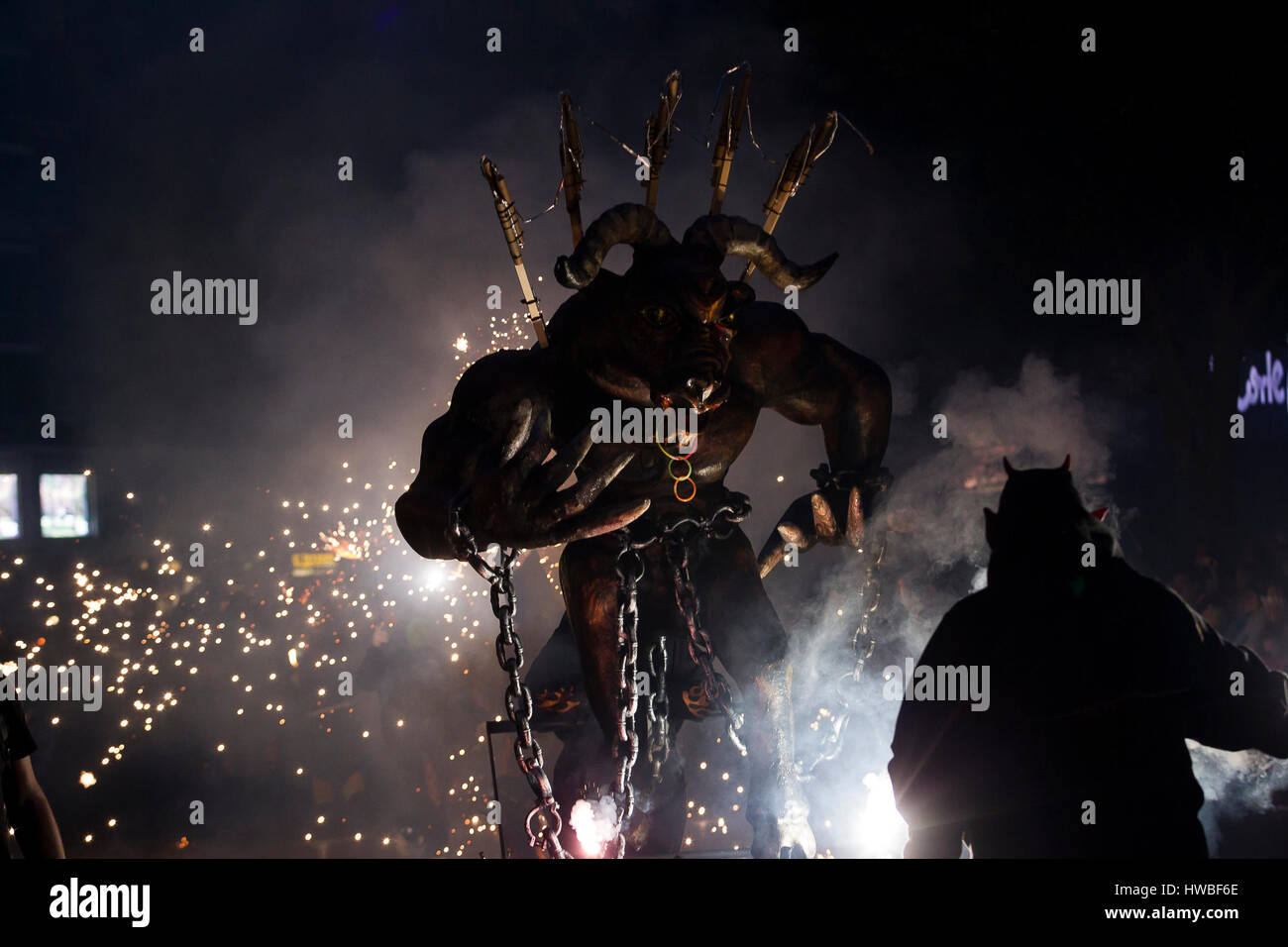 Valencia, Spain. 19th Mar, 2017. Fireworks in "Caravan fire" from the ...