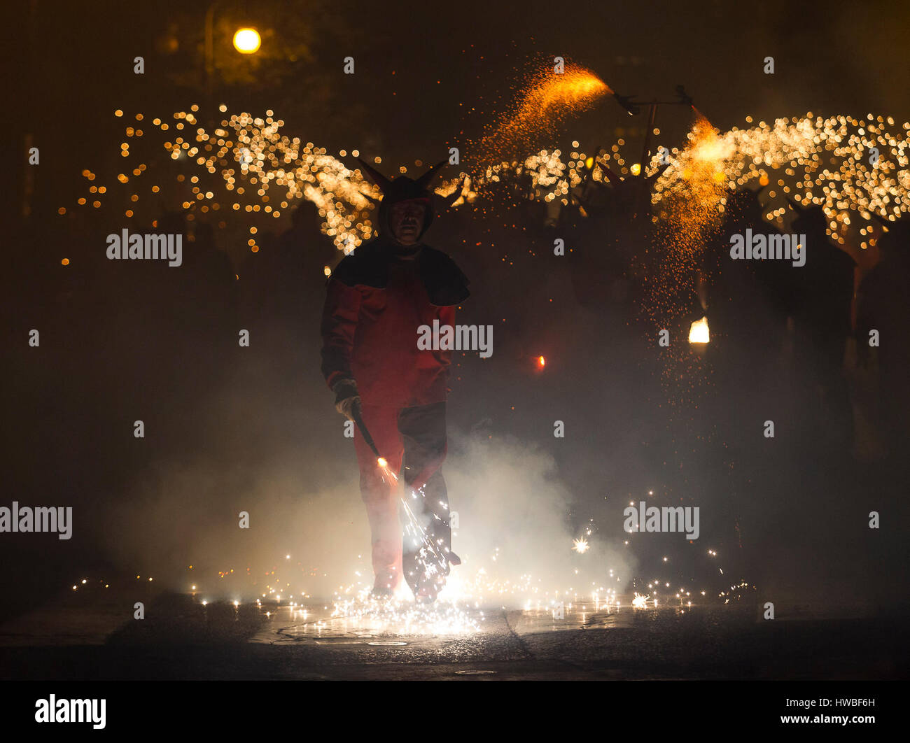 Valencia, Spain. 19th Mar, 2017. Fireworks in "Caravan fire" from the ...