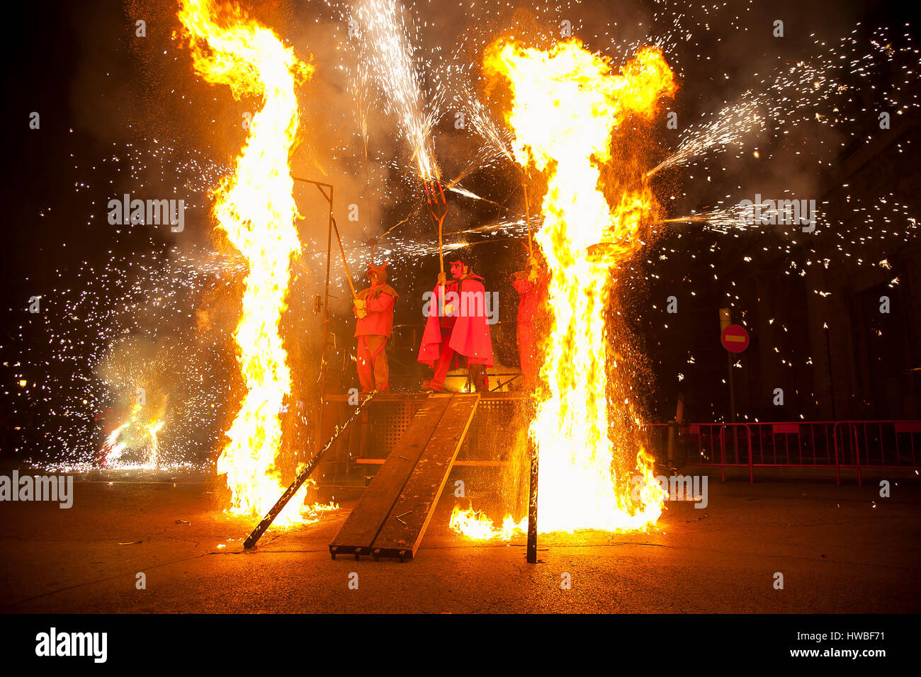 Valencia, Spain. 19th Mar, 2017. Fireworks in "Caravan fire" from the ...