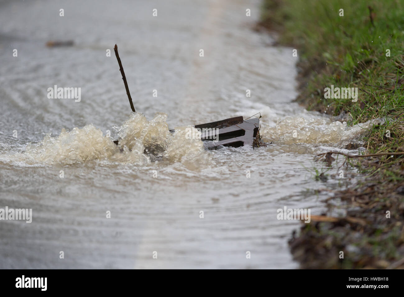 Spring flooding after continuing rain on the B4340 causing poor driving ...
