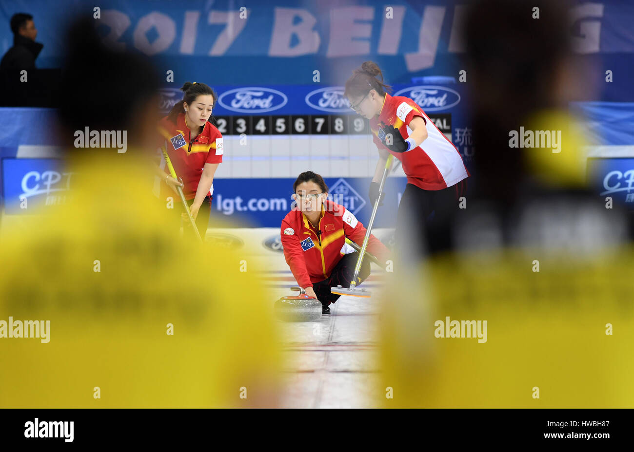 Beijing, China. 20th Mar, 2017. Wang Bingyu (C) of China delivers a ...
