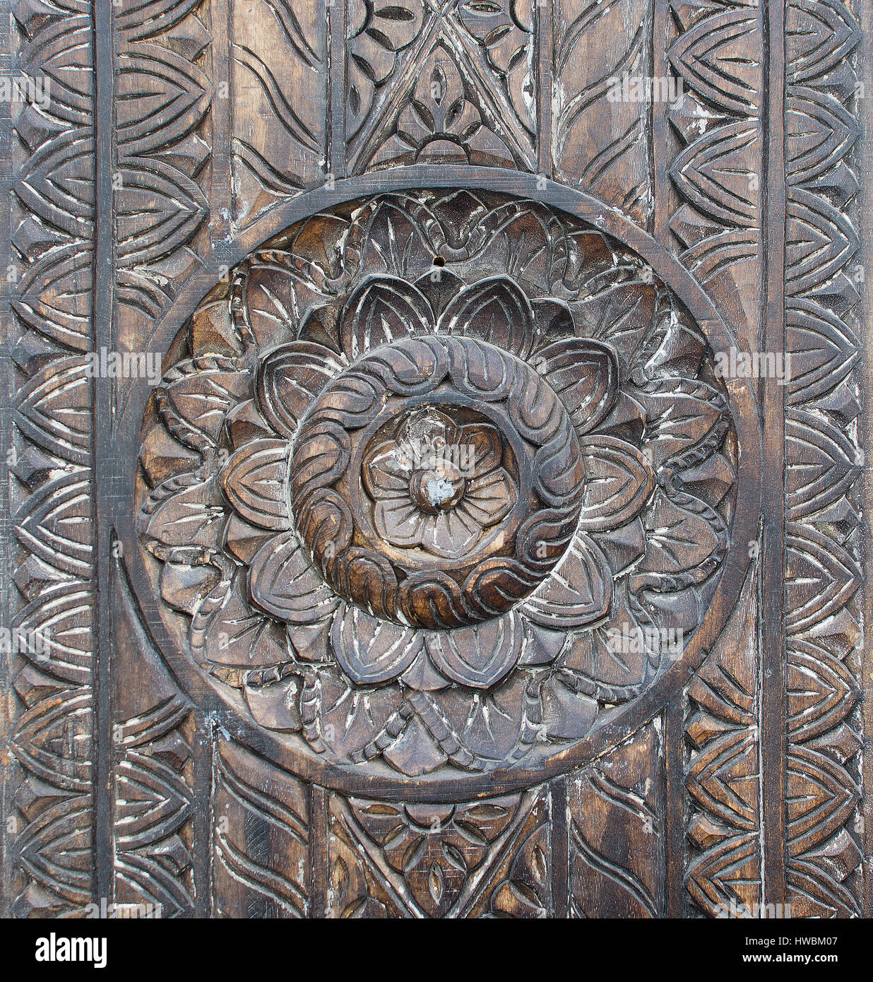 Beautiful Indian carved woodwork circular shape mandala rose texture ...