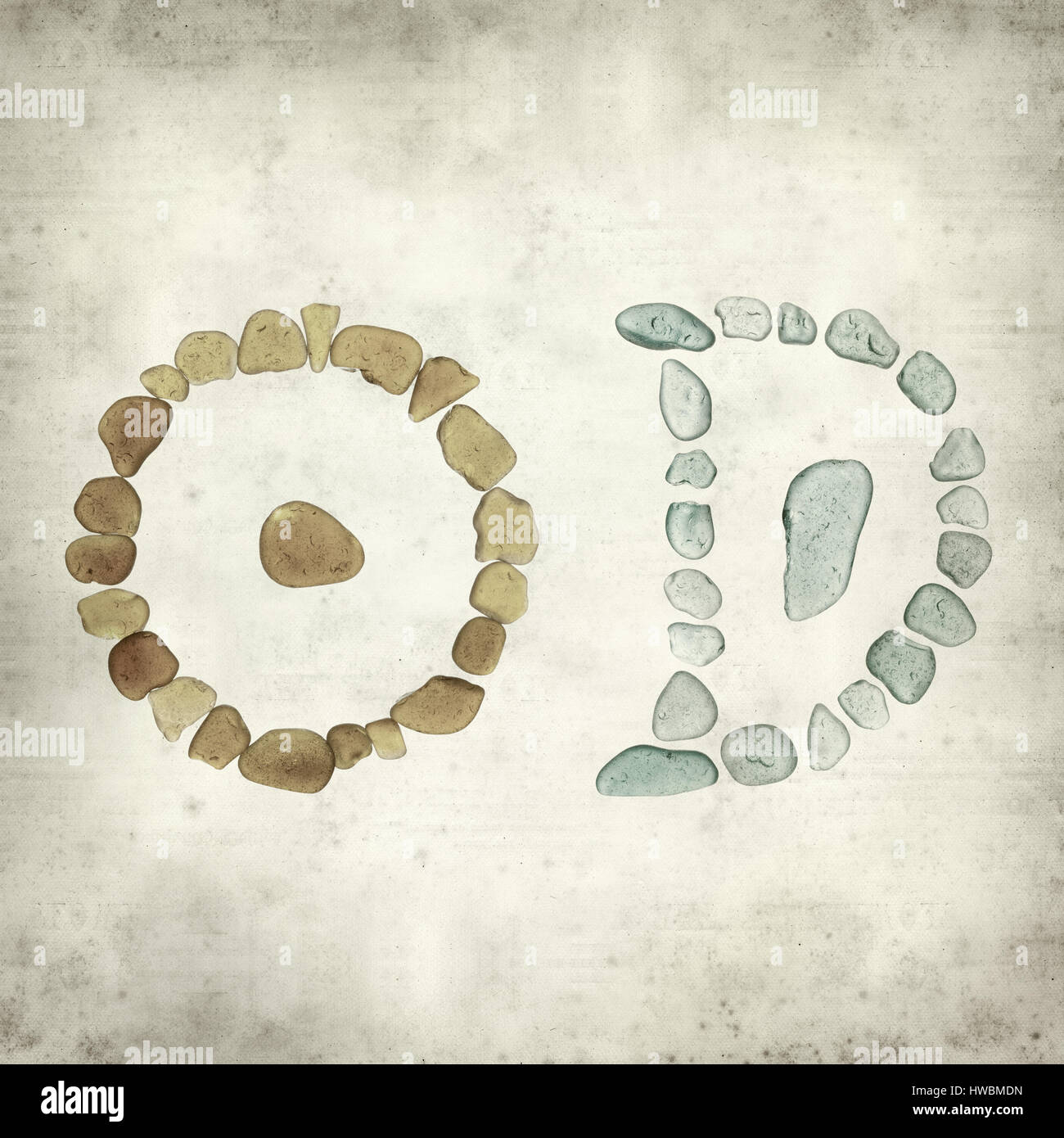 textured old paper background with Chinese characters ri - sun and yue ...