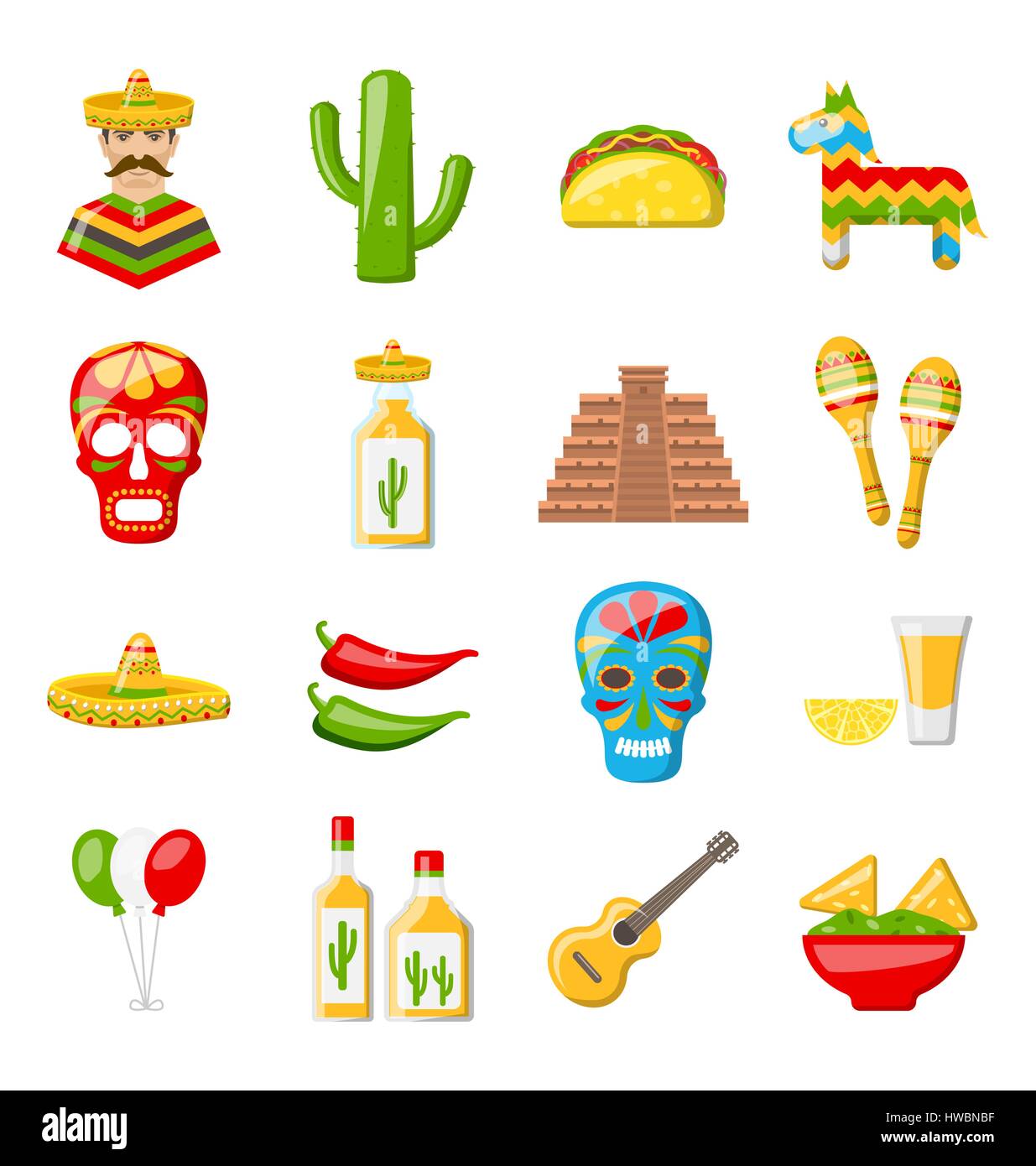 Set of Mexico Icons Isolated on White Background Stock Vector Image ...