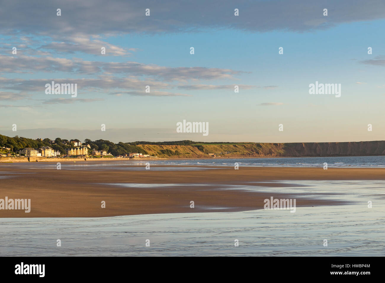 The seaside town and beach of Filey on beautiful morning. North ...