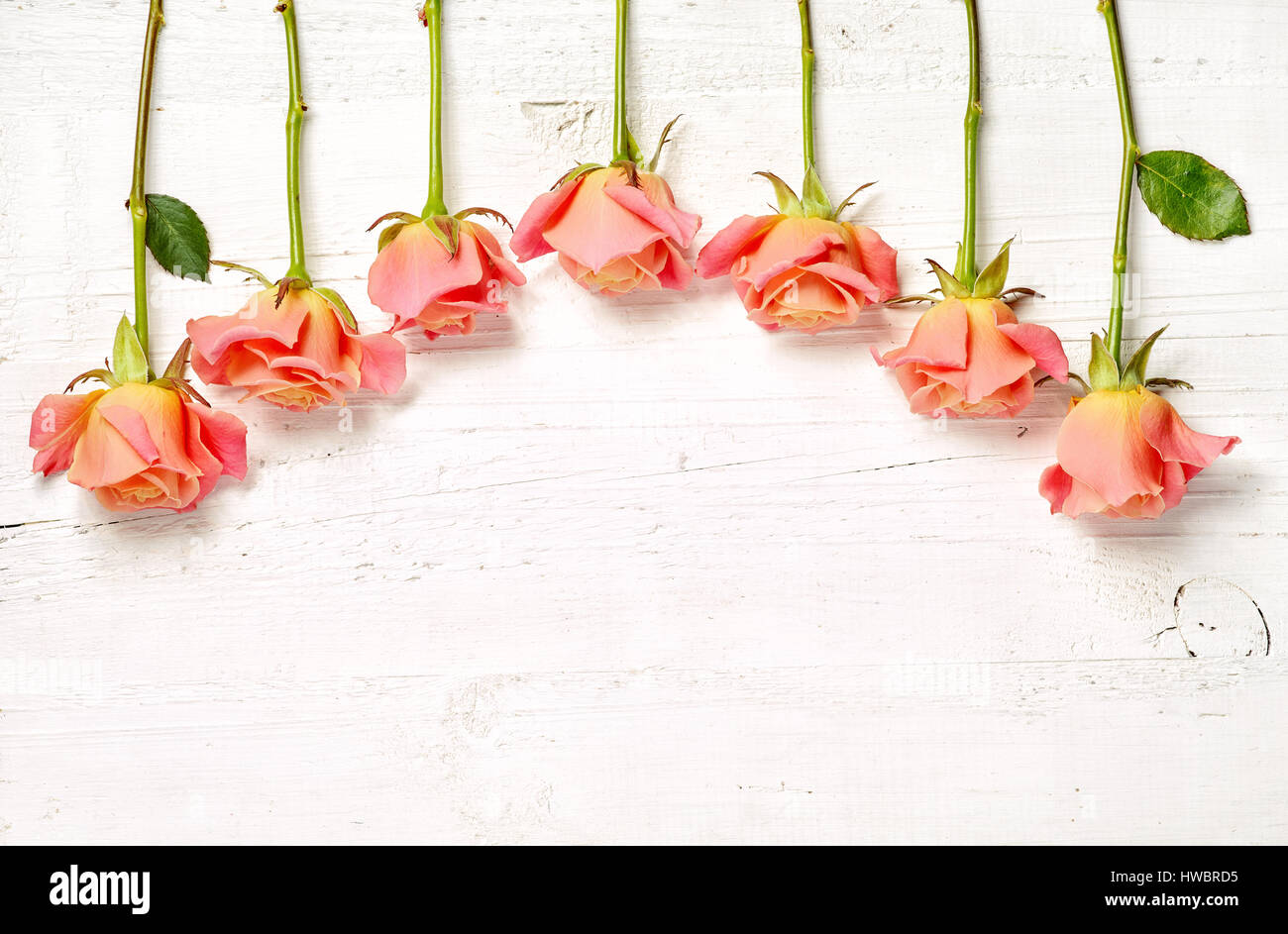 Wooden table roses top view hi-res stock photography and images - Alamy