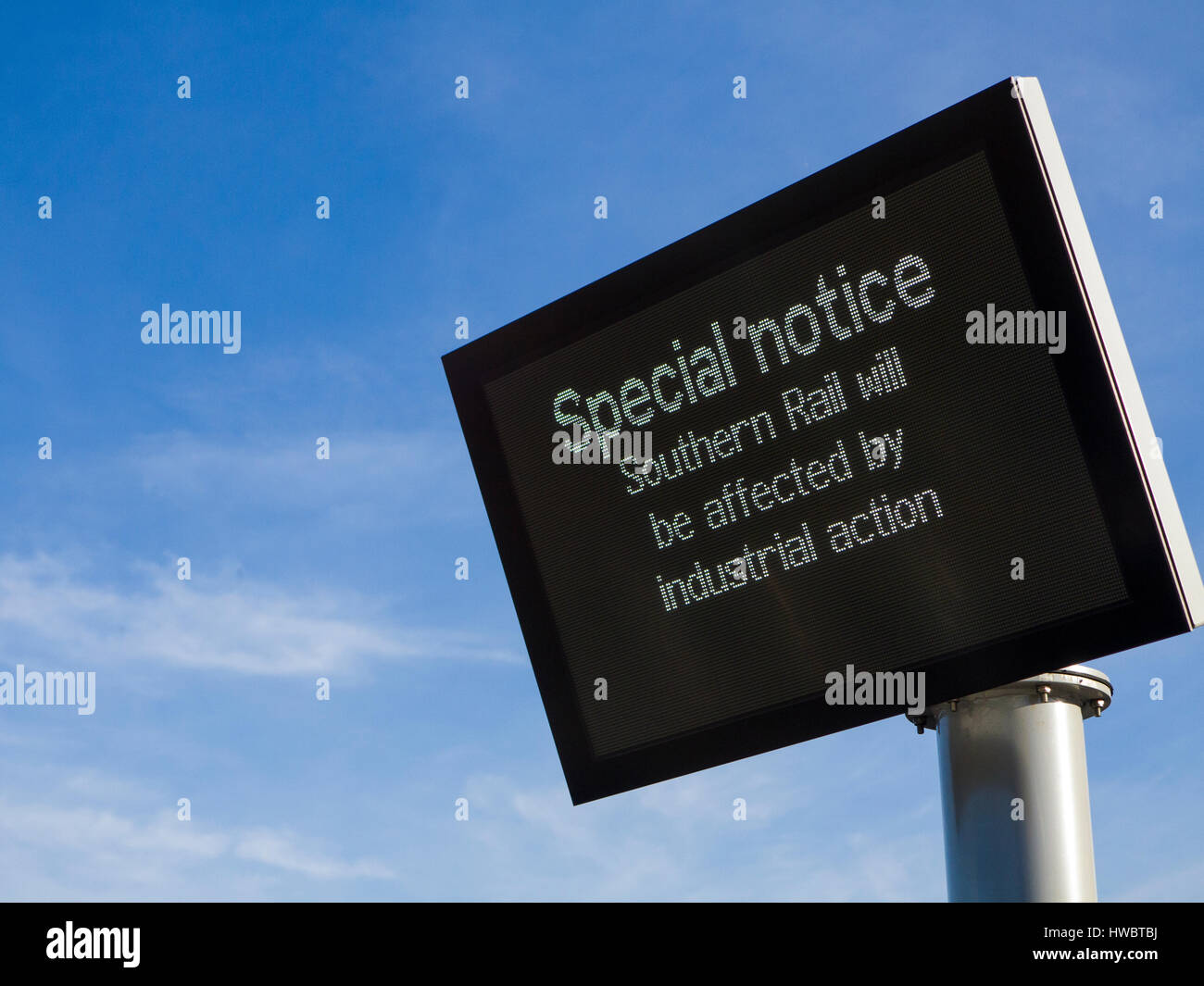 Notification of Southern Trains rail strike Stock Photo - Alamy