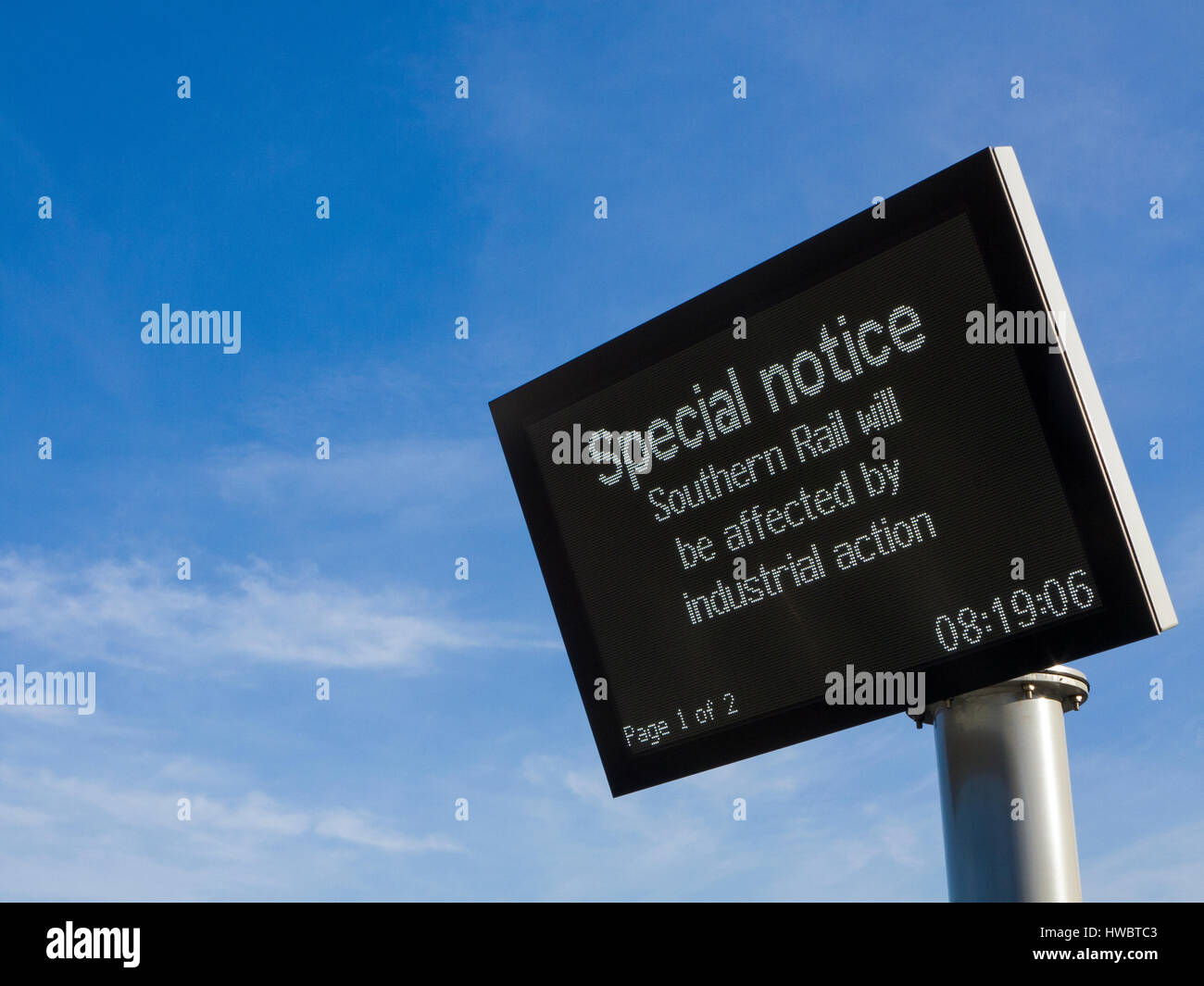 Notification of Southern Trains rail strike Stock Photo - Alamy