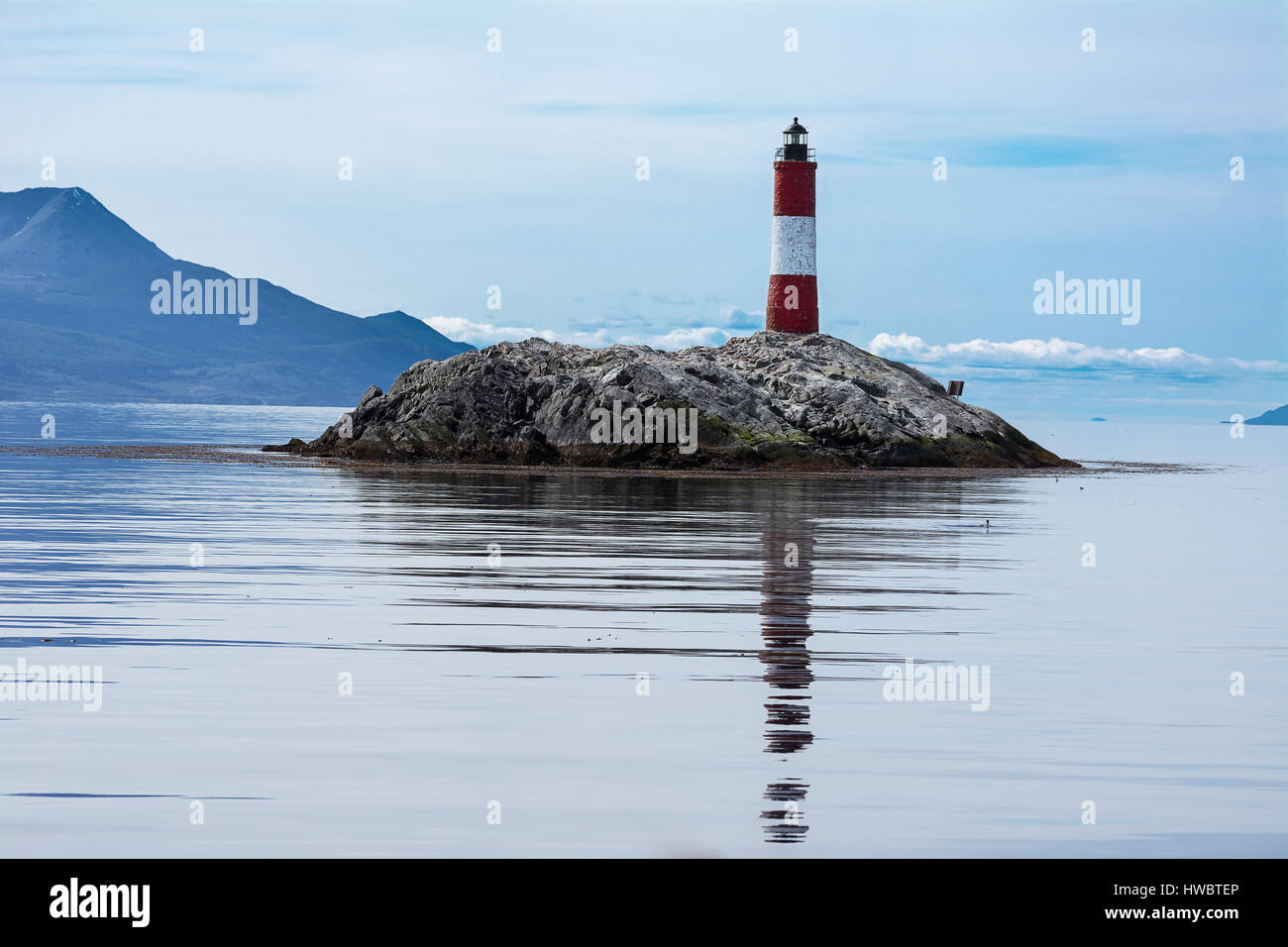 Lighthouse Les eclaireurs in Beagle Channel near Ushuaia Stock Photo ...